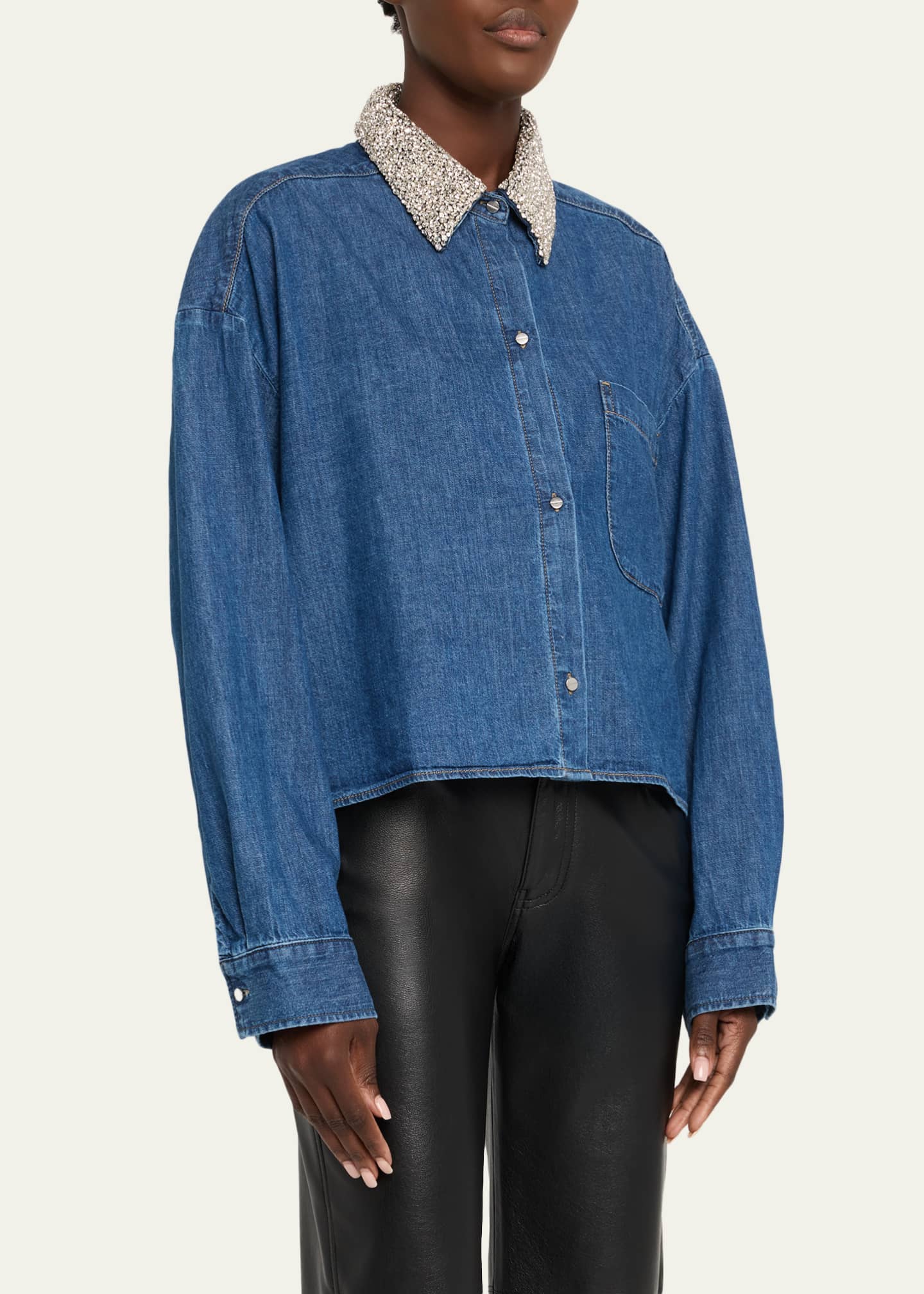 TWP My Ex Denim Shirt with Crystal Collar - Bergdorf Goodman