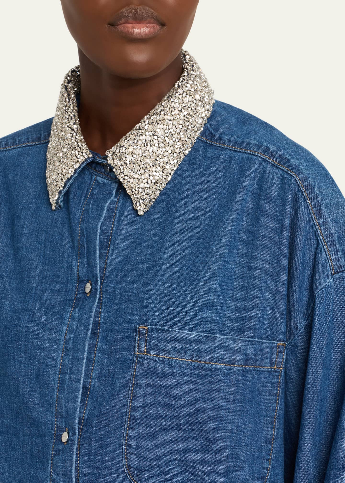 TWP My Ex Denim Shirt with Crystal Collar - Bergdorf Goodman