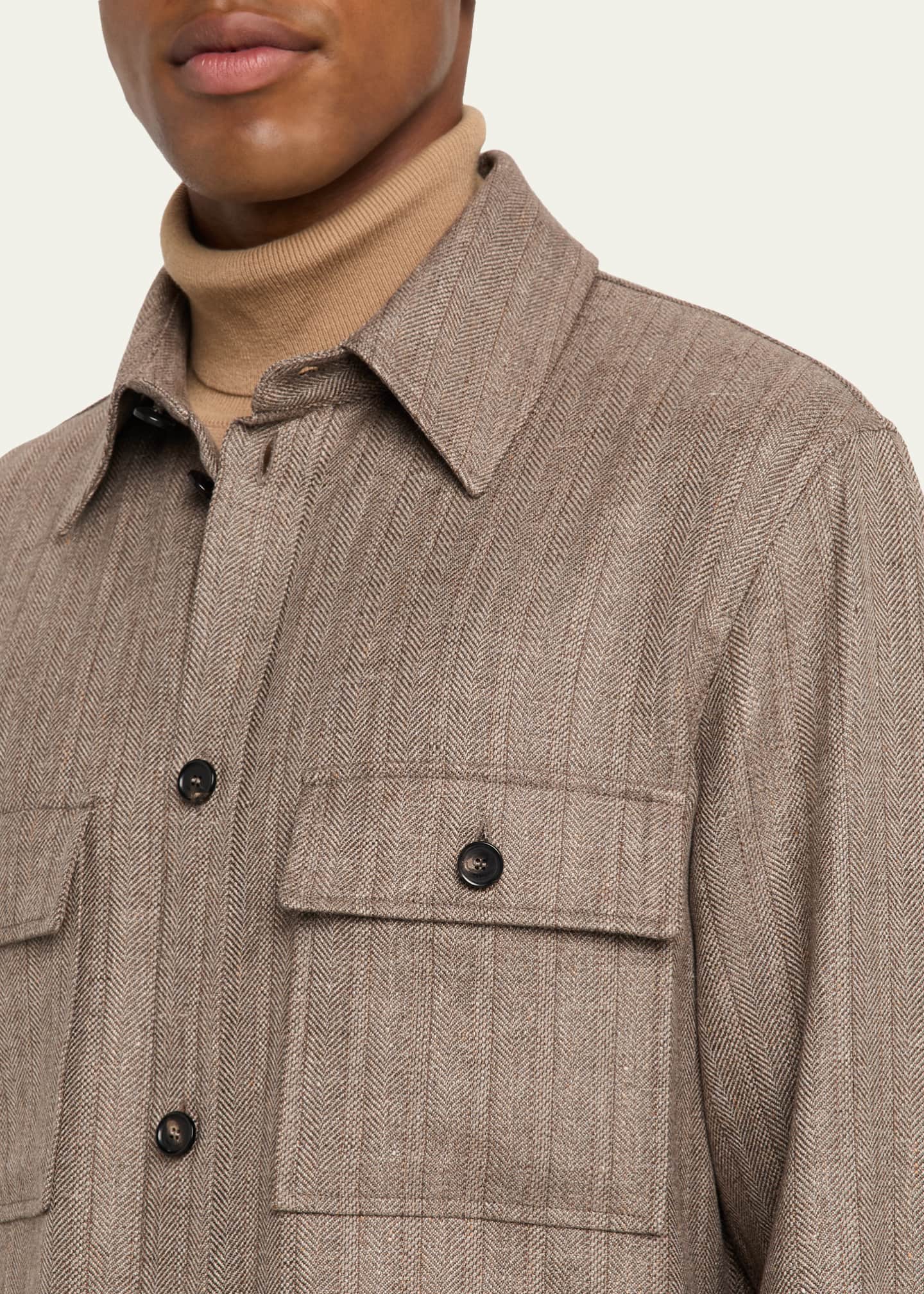 Loro Piana Men's Jim Wool and Linen Herringbone Overshirt - Bergdorf ...
