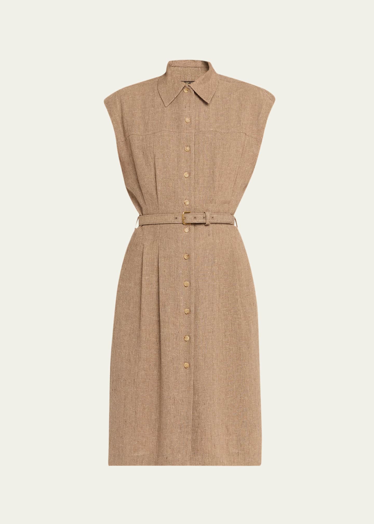 Loro Piana Maise Belted Woven Linen Shirtdress - Bergdorf Goodman