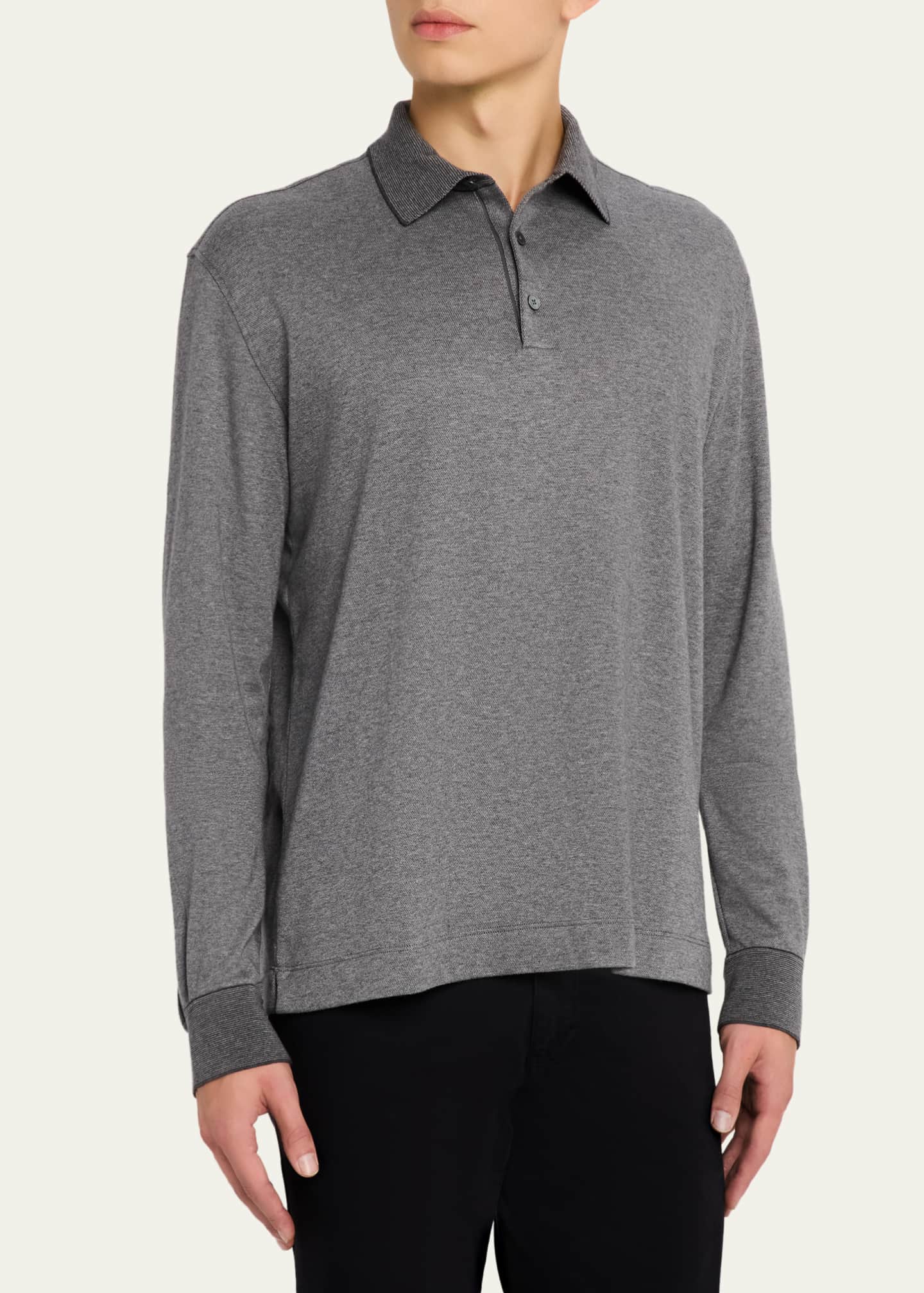 ZEGNA Men's Melange Cotton Long-Sleeve Polo Shirt - Bergdorf Goodman
