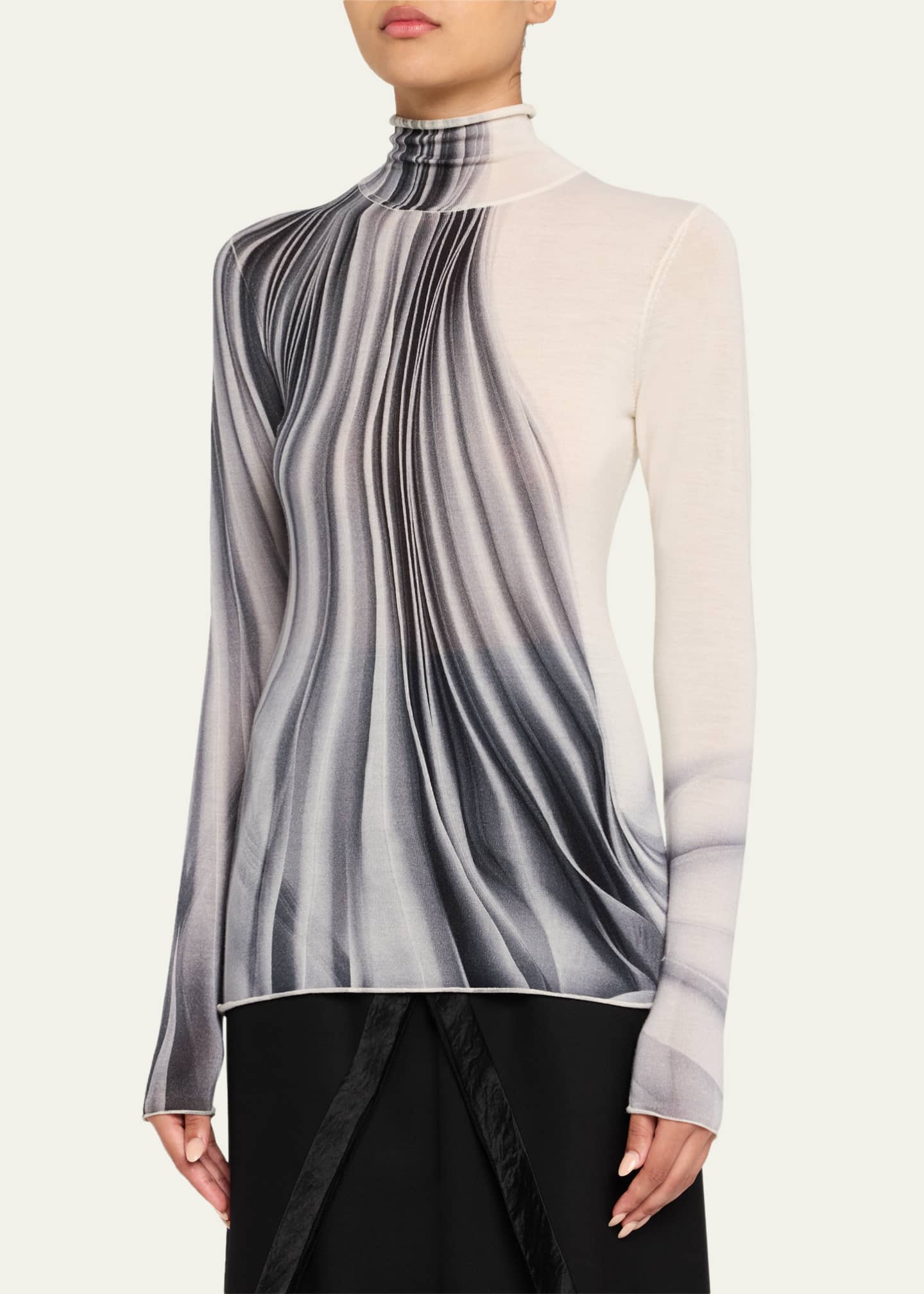 Jason Wu Collection Dancing Pleat Printed Long-Sleeve Turtleneck Top ...