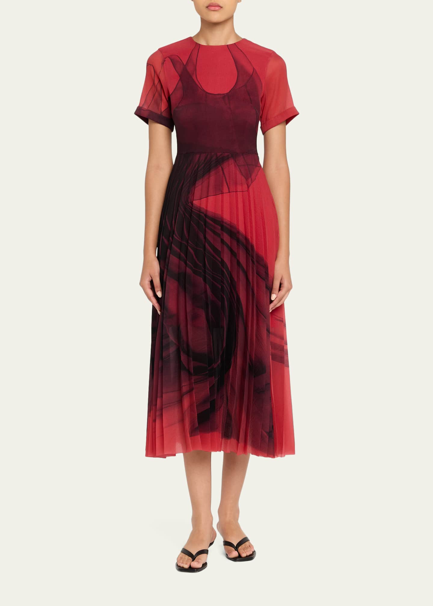 Jason Wu Collection Dancing Pleat Short-Sleeve Pleated Midi Dress ...