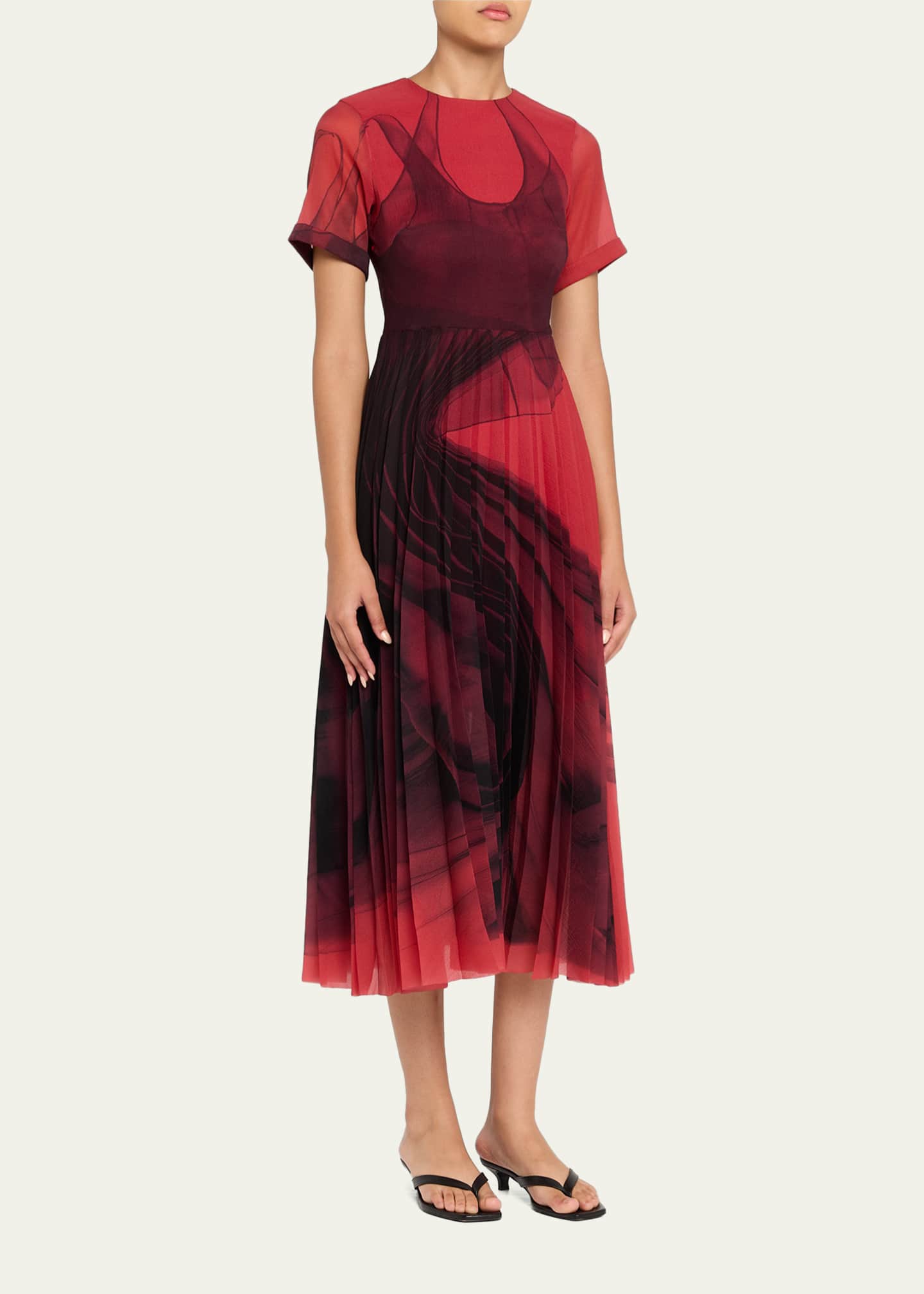 Jason Wu Collection Dancing Pleat Short-Sleeve Pleated Midi Dress ...