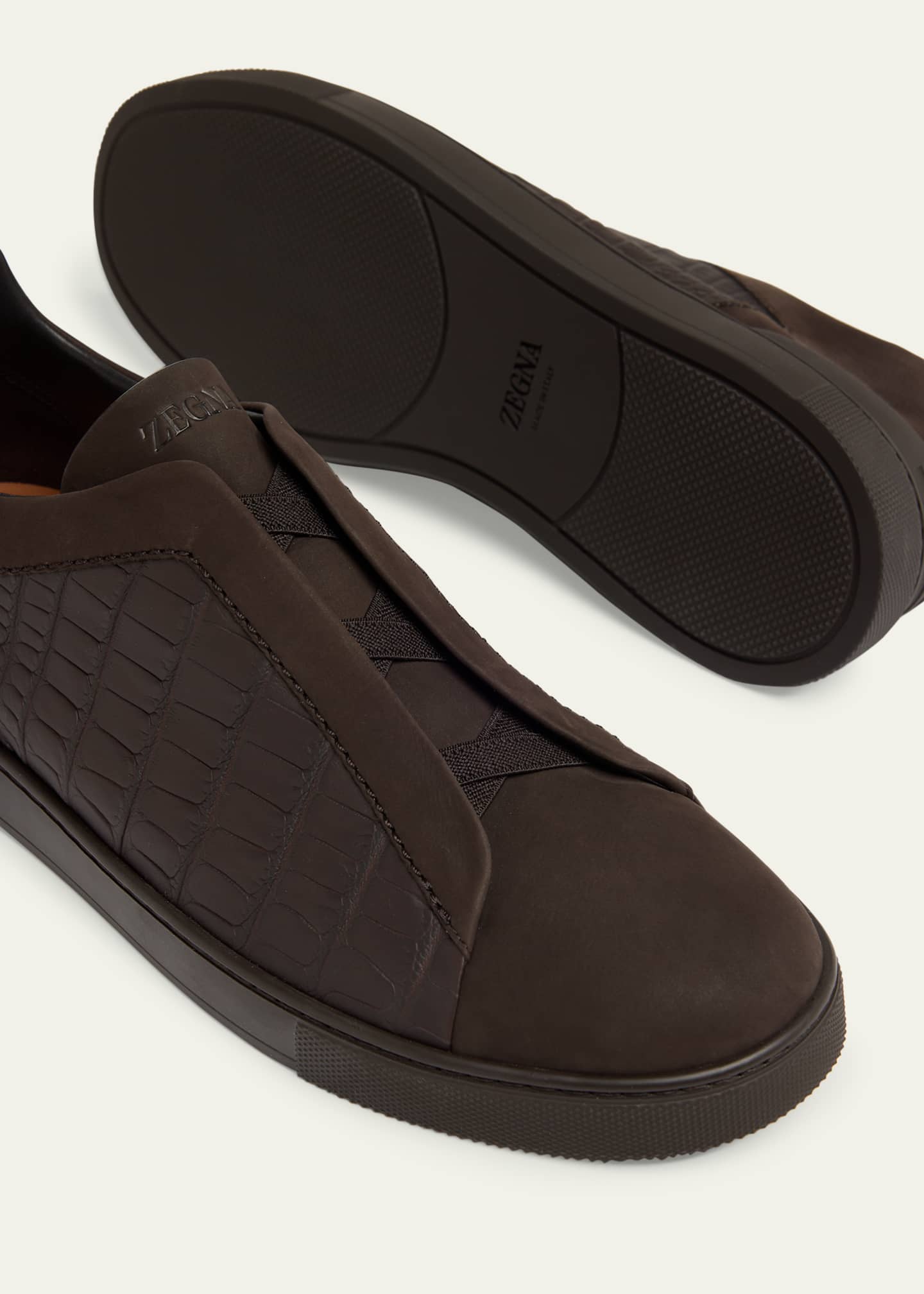 ZEGNA Men's Triple Stitch™ Alligator and Nubuck Slip-On Sneakers ...
