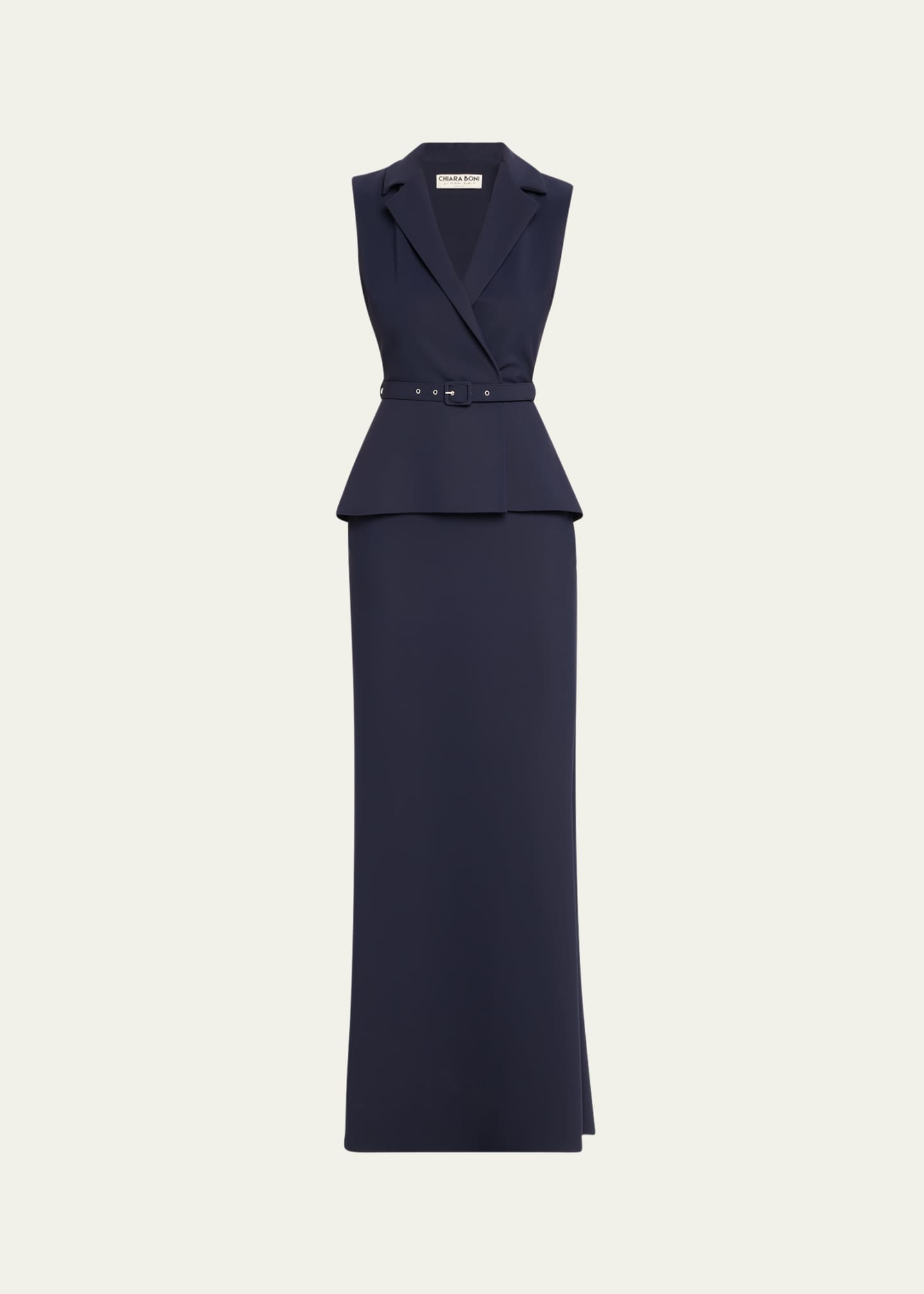 Chiara Boni La Petite Robe Thadira Belted Peplum Column Gown - Bergdorf ...