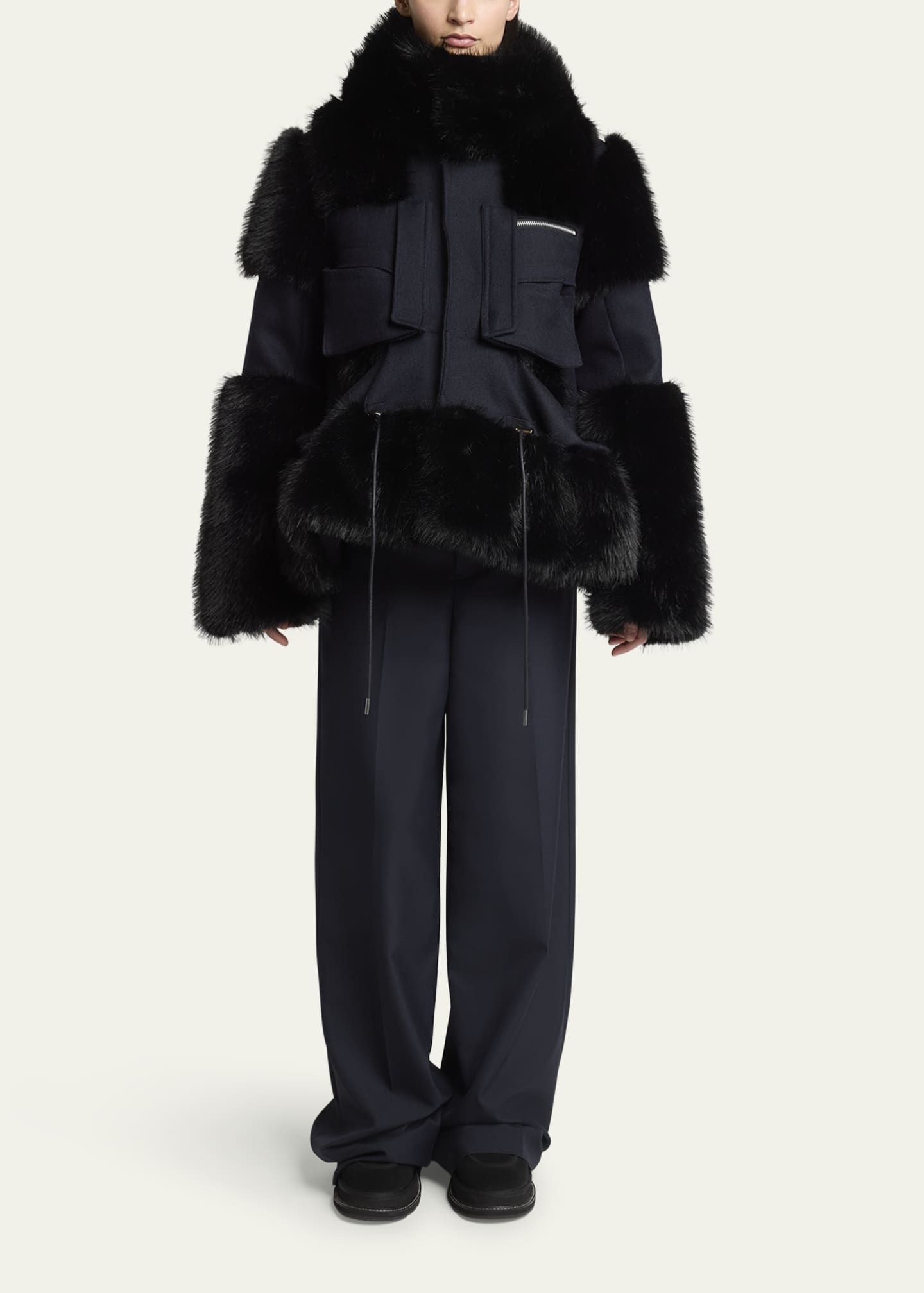 SACAI Faux-Fur Trim Wool Utility Jacket - Bergdorf Goodman