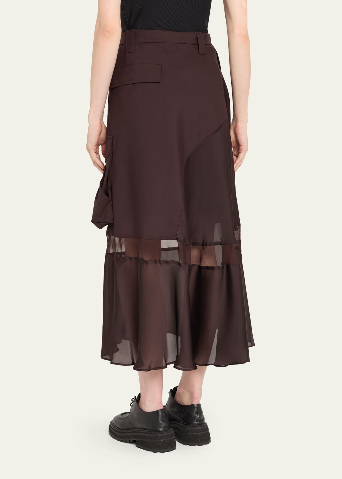 SACAI Belted Sheer-Insert Midi Skirt - Bergdorf Goodman