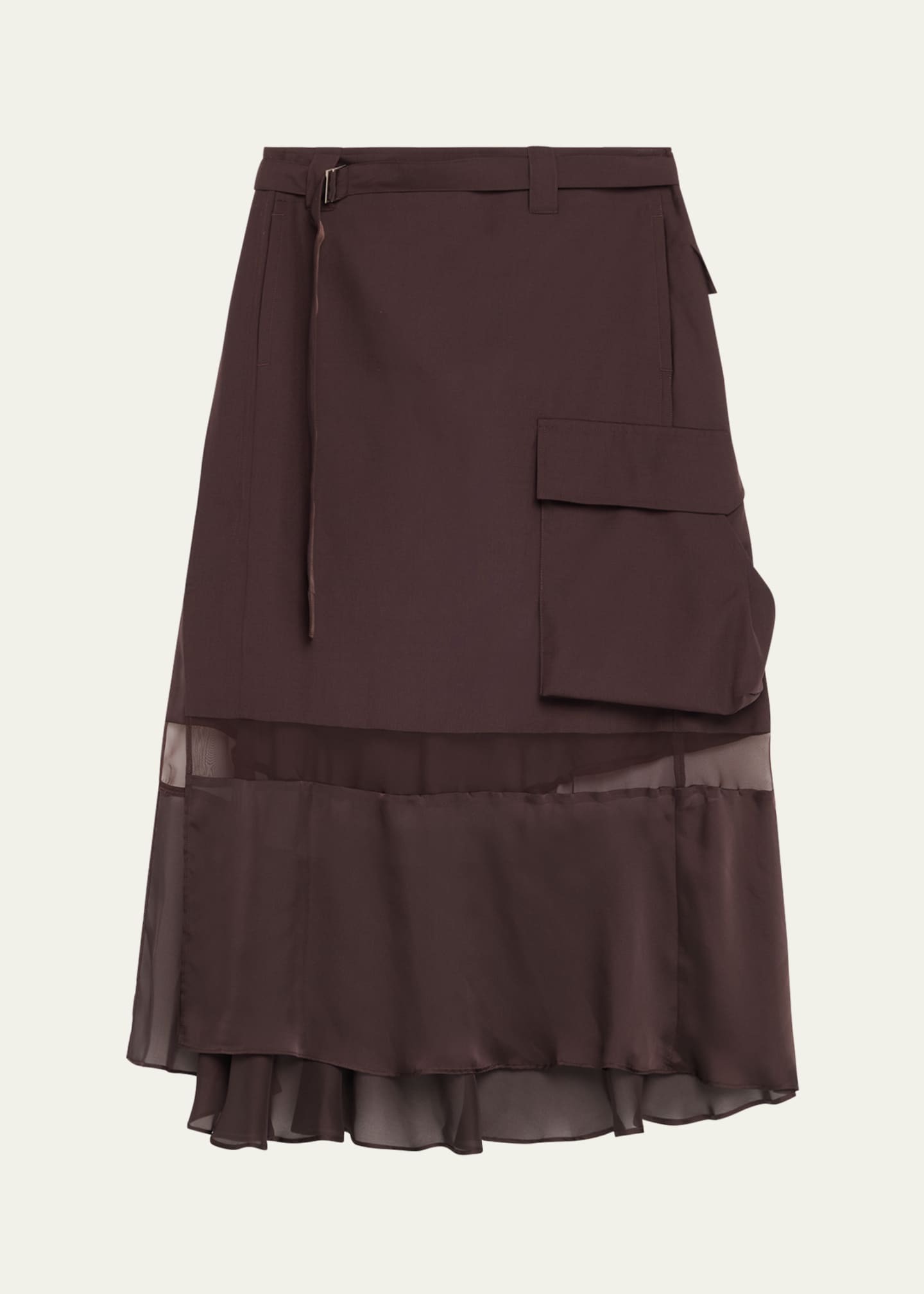 SACAI Belted Sheer-Insert Midi Skirt - Bergdorf Goodman