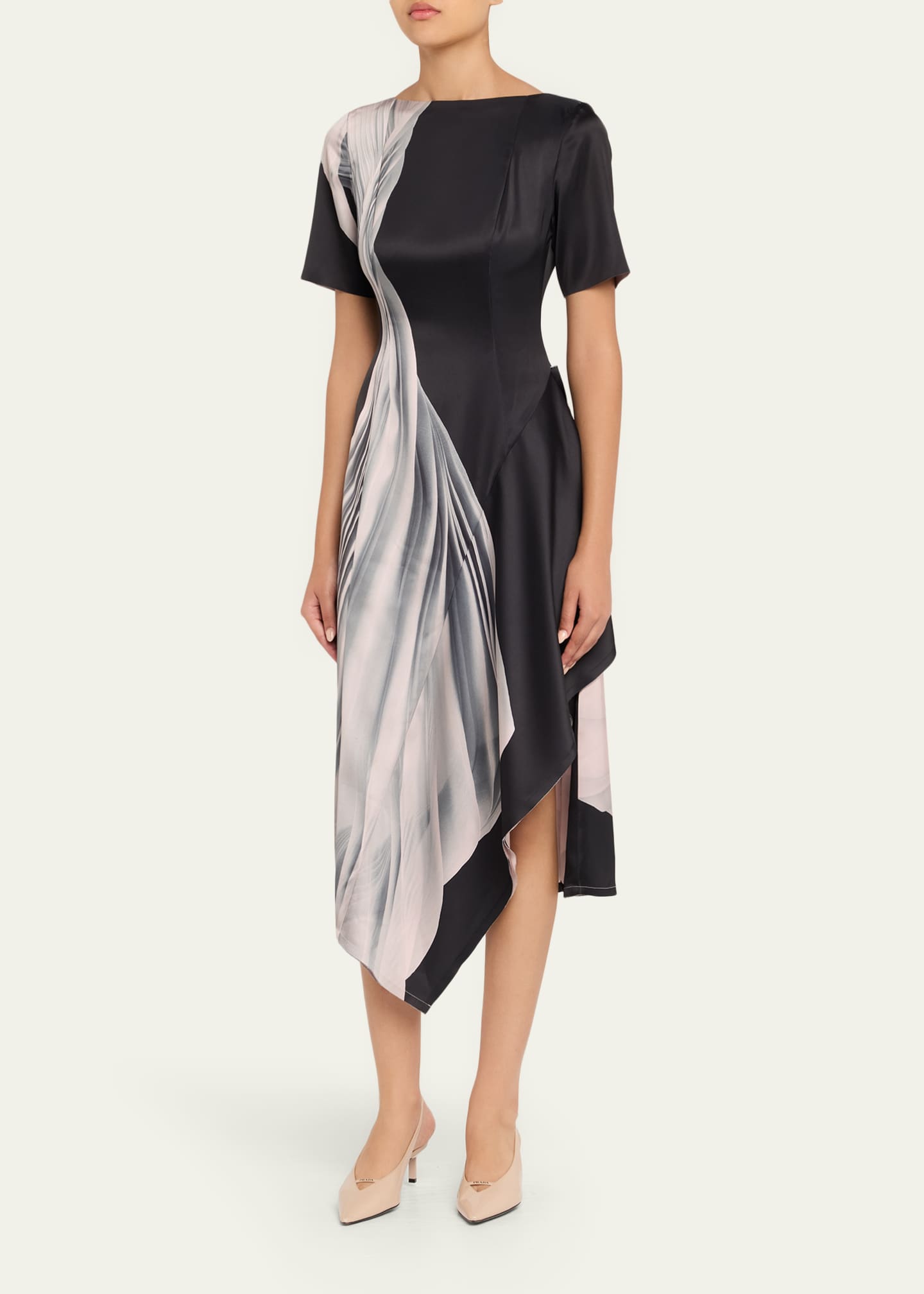 Jason Wu Collection Dancing Pleat Short-Sleeve Asymmetric Midi Dress ...