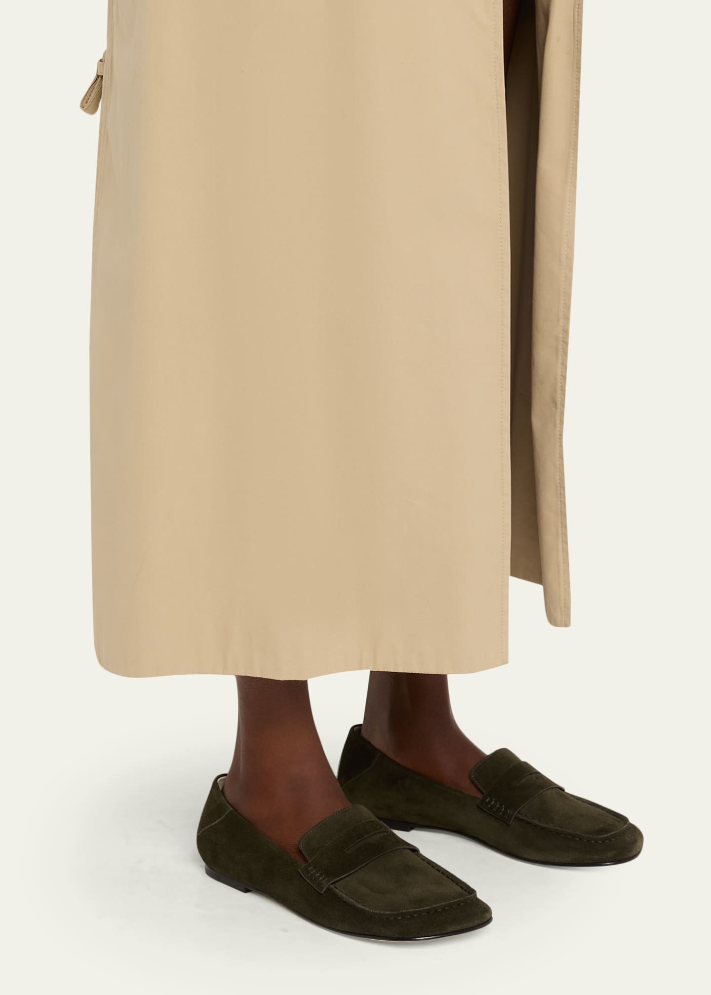 Dear Frances Drew Asymmetric Suede Penny Loafers - Bergdorf Goodman