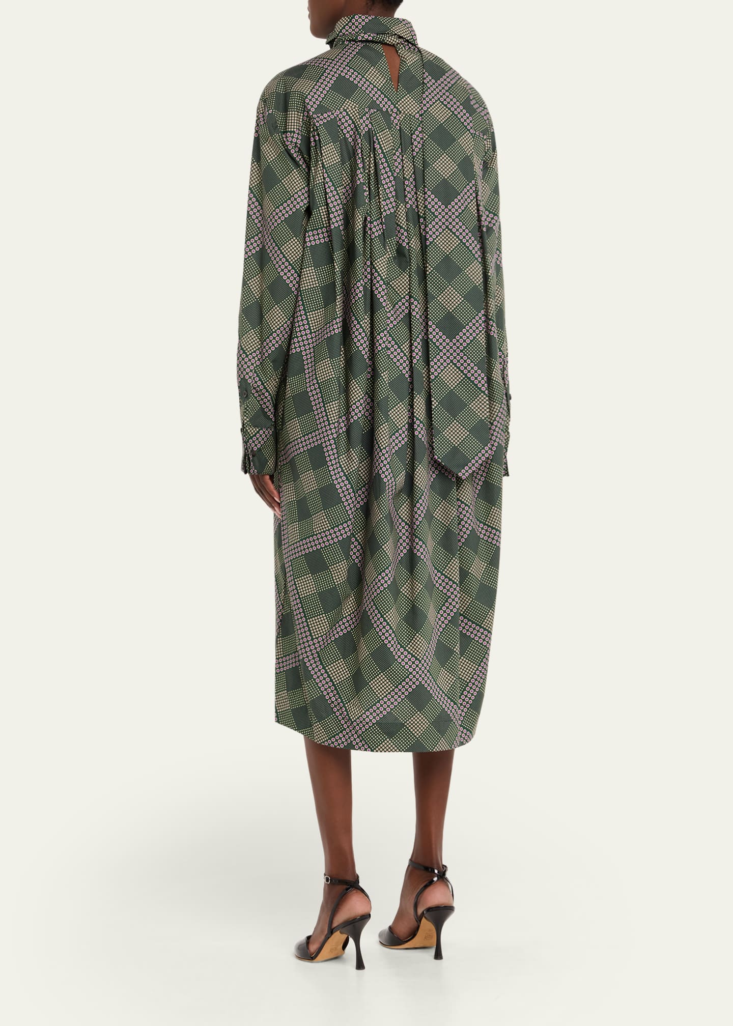 Dries Van Noten Doddy Scarf-Neck Check-Print Midi Dress - Bergdorf Goodman