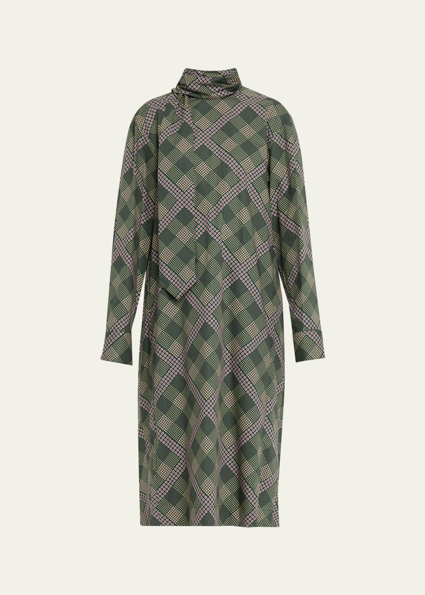 Dries Van Noten Doddy Scarf-Neck Check-Print Midi Dress - Bergdorf Goodman