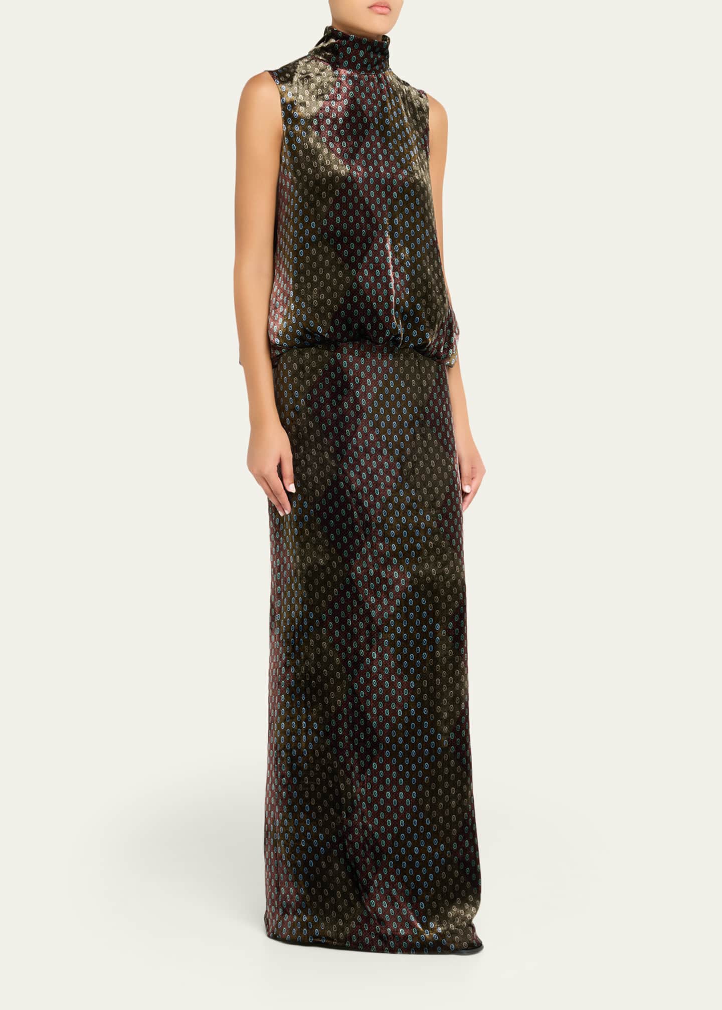 Dries Van Noten Debo Mock-Neck Draped Velvet Maxi Dress - Bergdorf Goodman