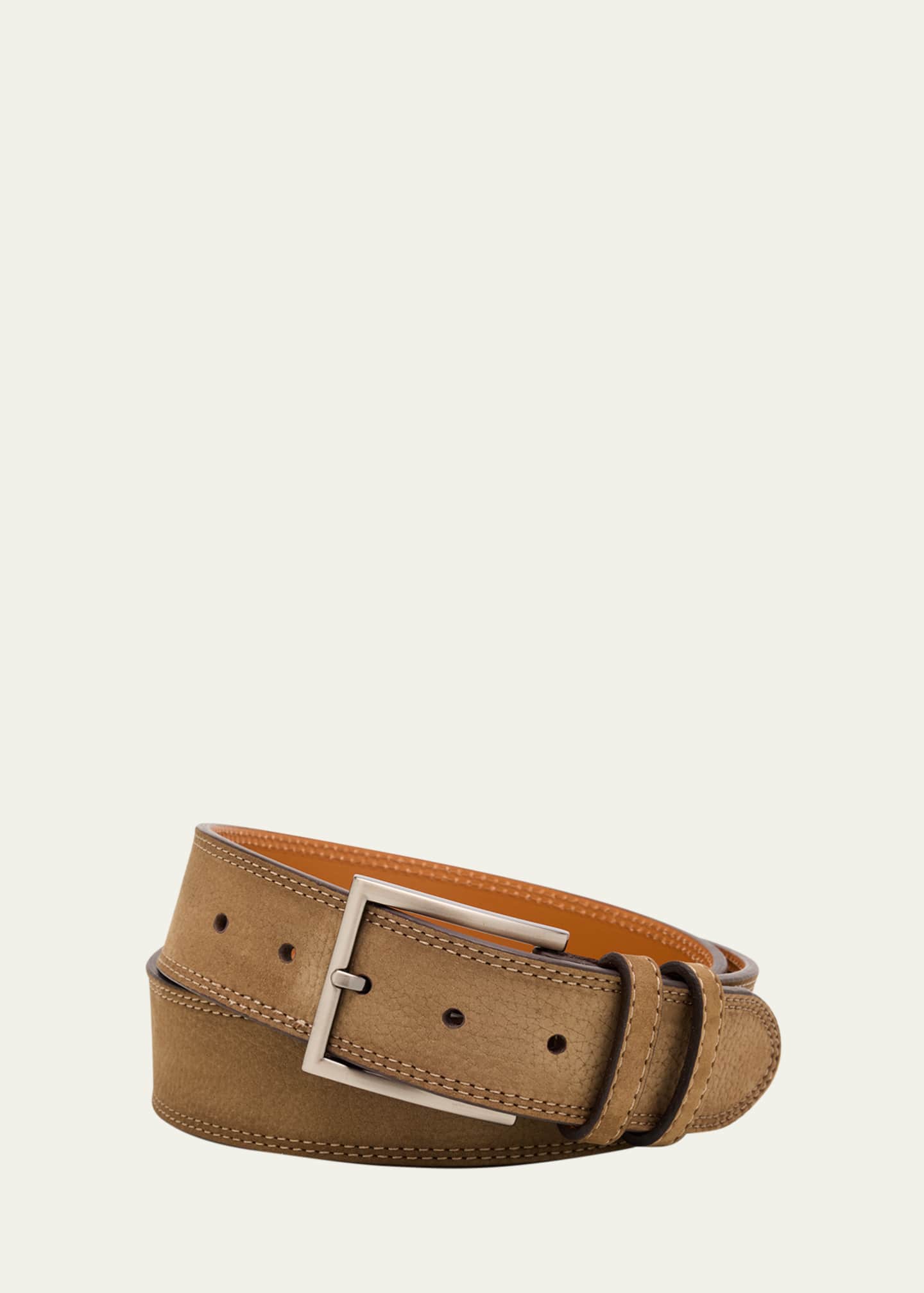 Magnanni Men's Eastwood Textured Suede Leather Belt, Taupe - Bergdorf ...