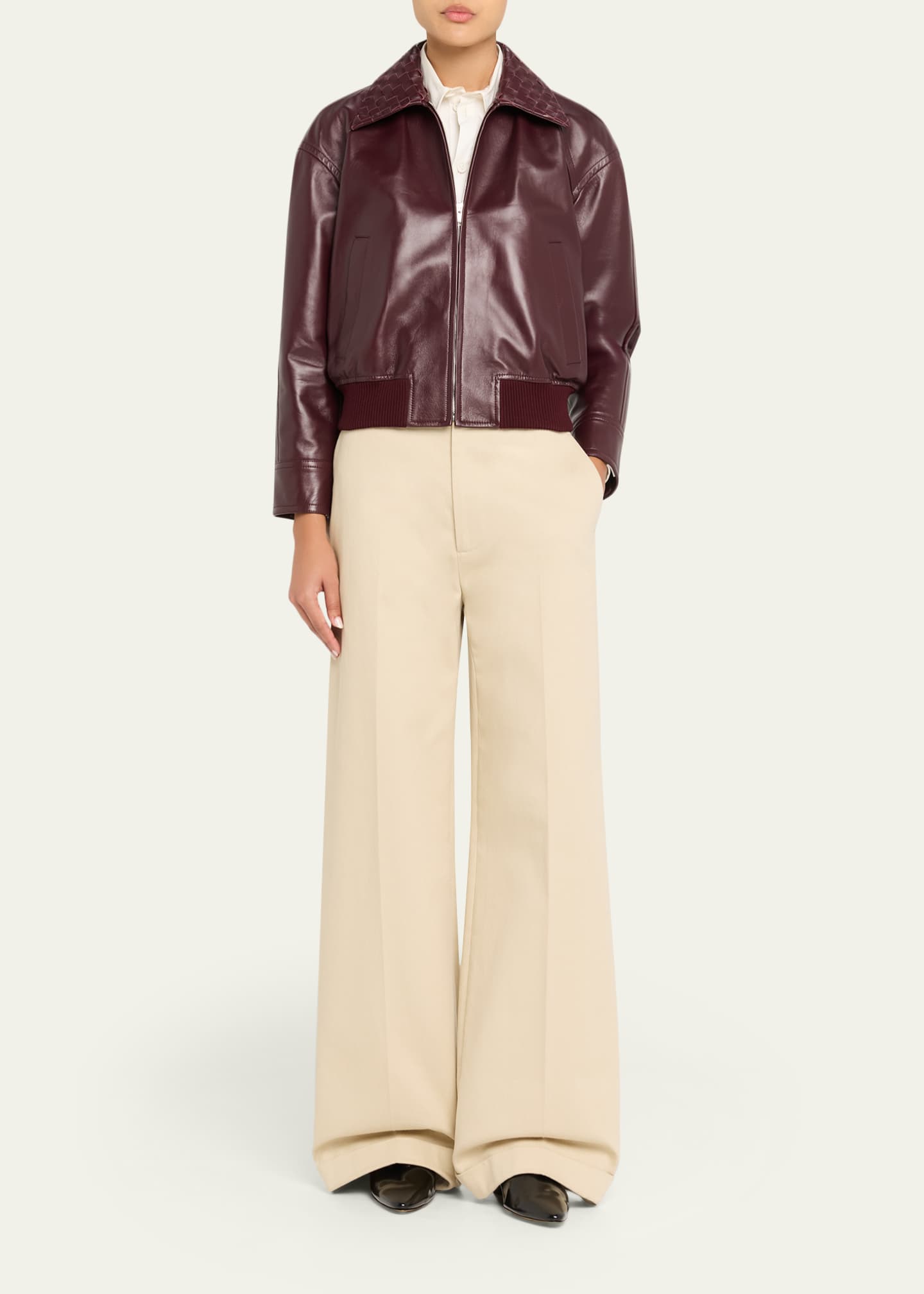 Bottega Veneta Intrecciato Collar Leather Bomber Jacket - Bergdorf Goodman