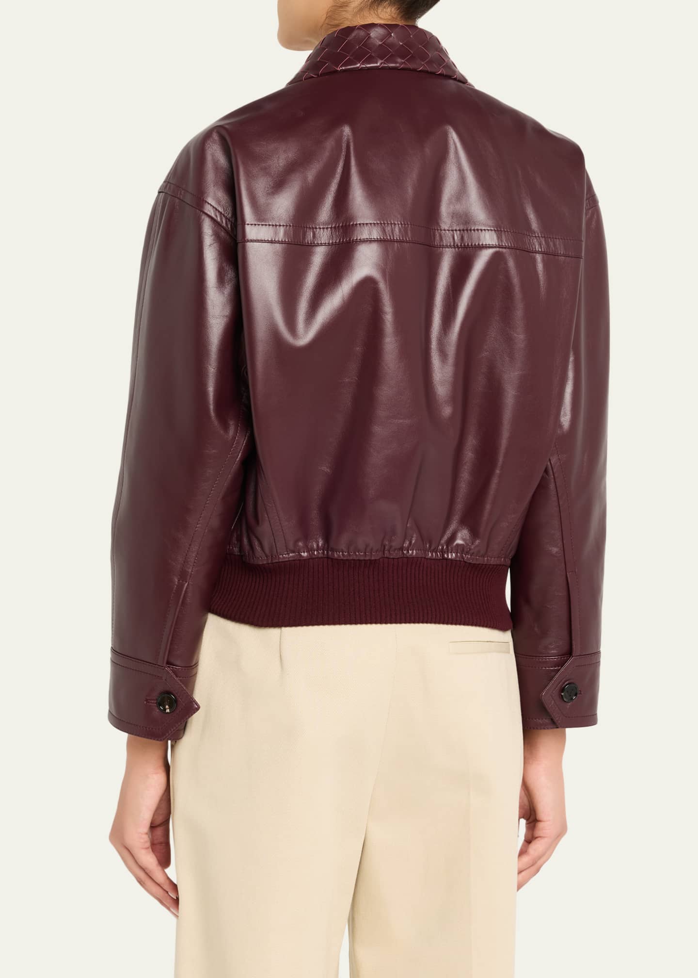 Bottega Veneta Intrecciato Collar Leather Bomber Jacket - Bergdorf Goodman