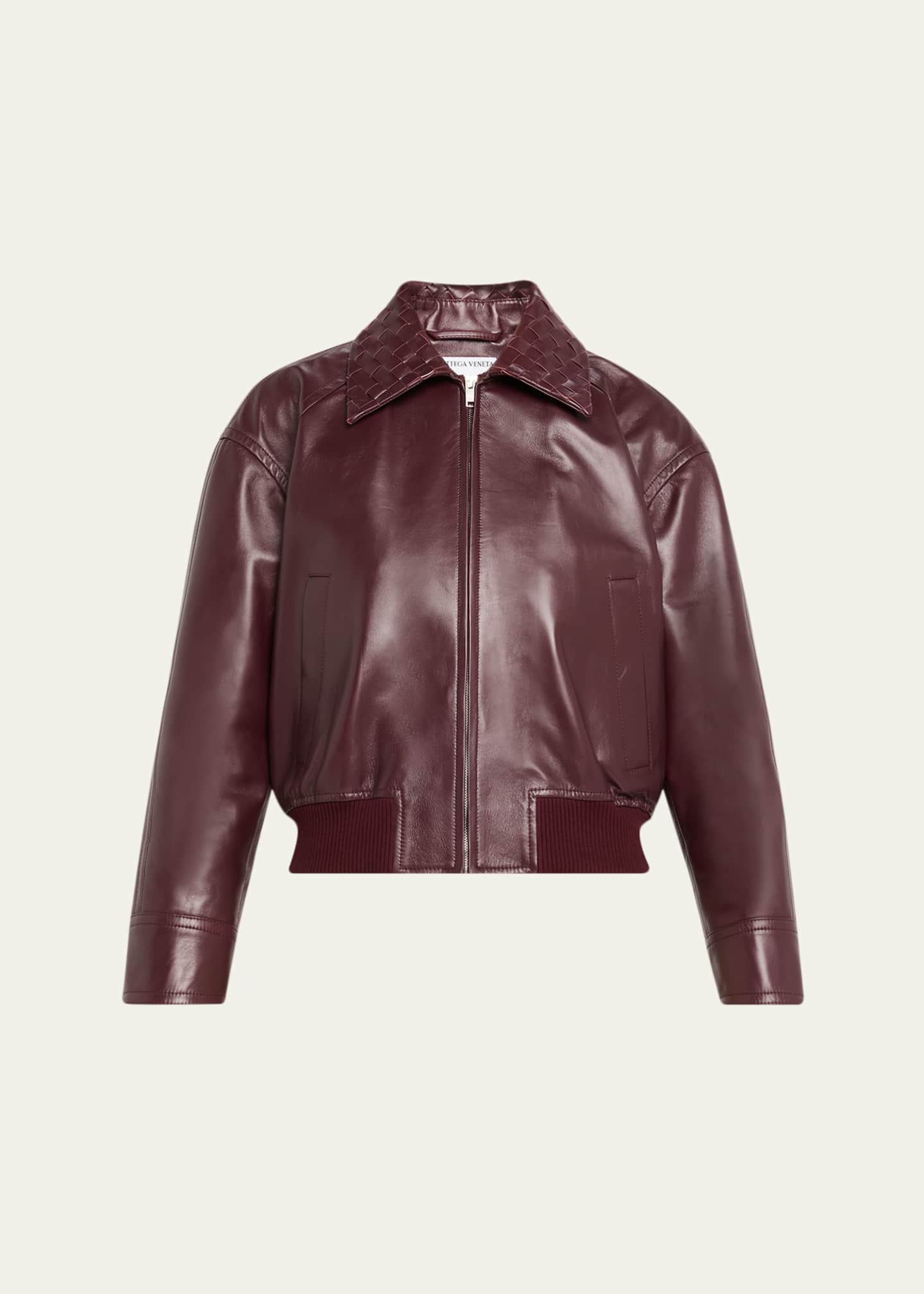 Bottega Veneta Intrecciato Collar Leather Bomber Jacket - Bergdorf Goodman