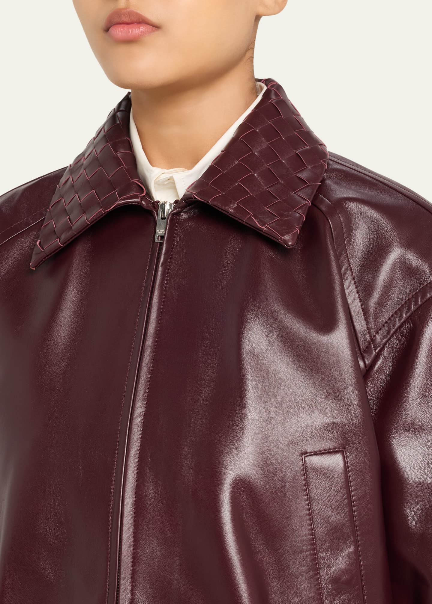 Bottega Veneta Intrecciato Collar Leather Bomber Jacket - Bergdorf Goodman