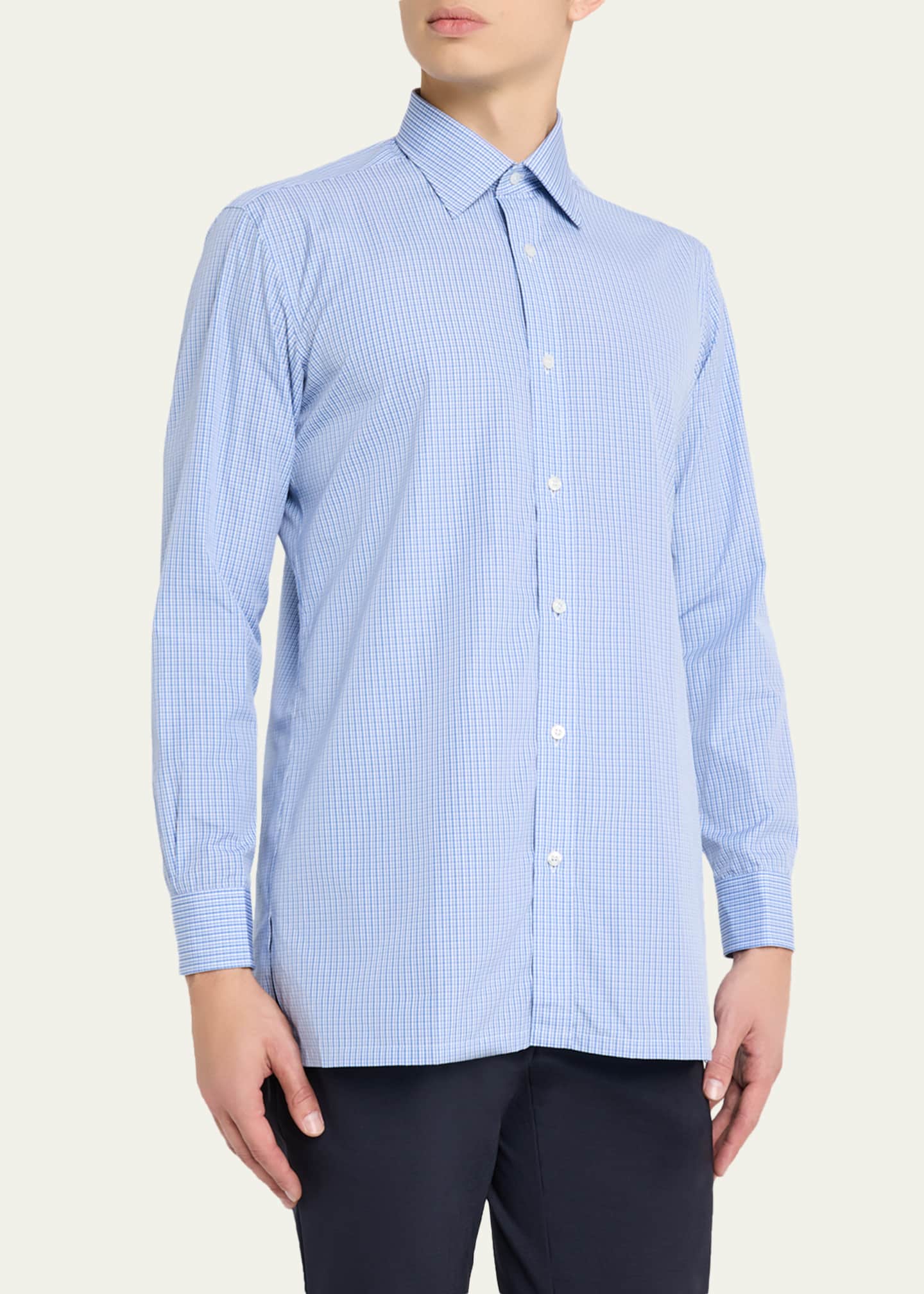 Charvet Men's Cotton Point Collar Micro-Plaid Sport Shirt - Bergdorf ...