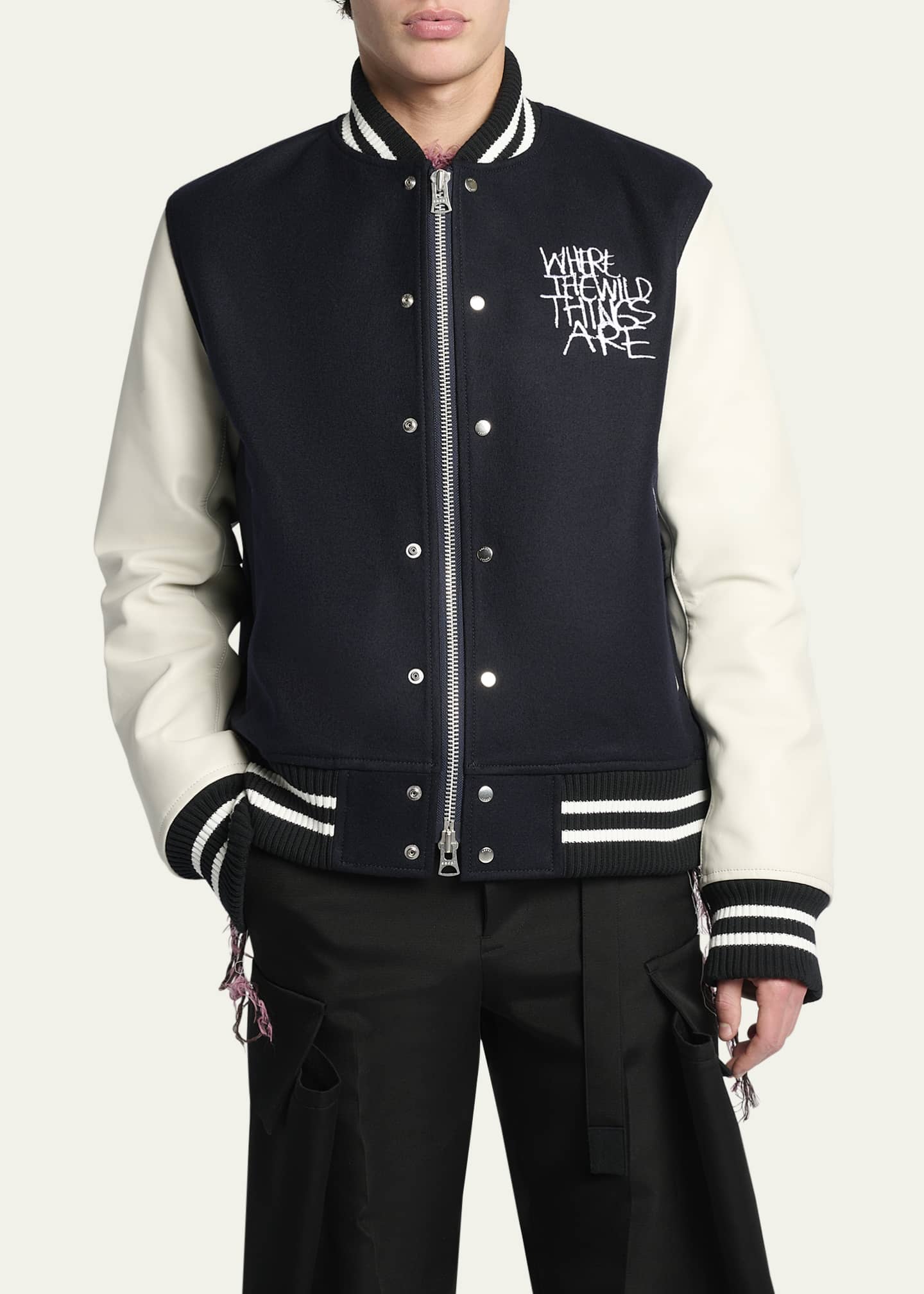 SACAI Men's Leather & Wool Where The Wild Things Are Varsity Jacket ...