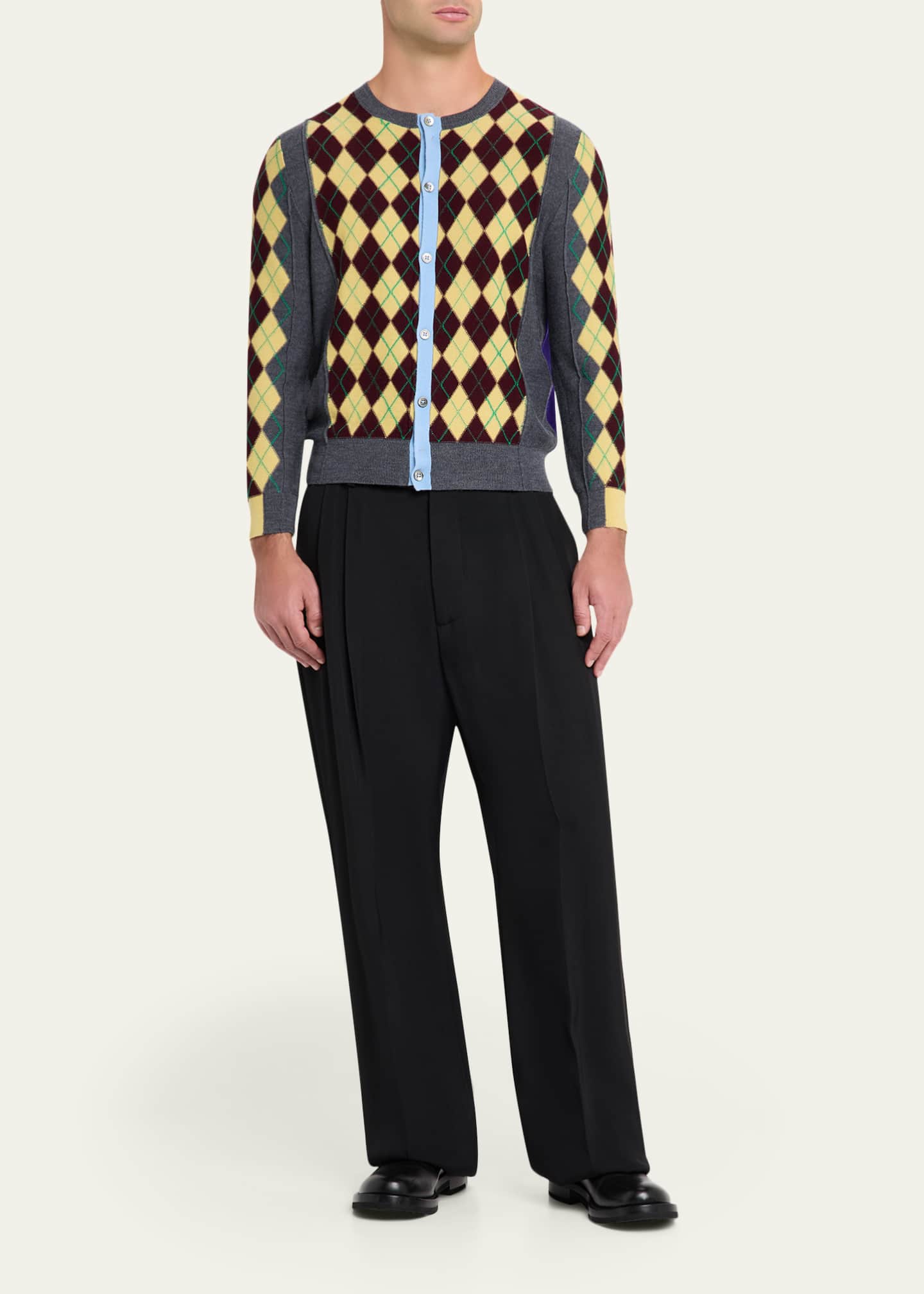 ZANKOV Men's Wool Argyle Color-Block Cardigan - Bergdorf Goodman