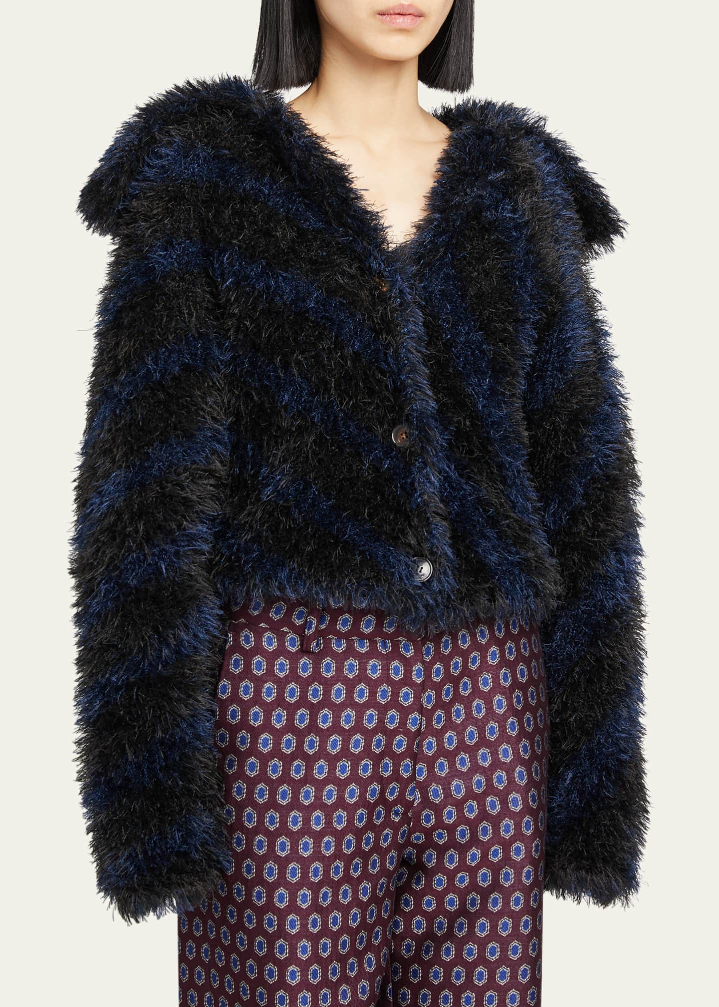 Dries Van Noten Striped Fuzzy Fringe Short Jacket - Bergdorf Goodman