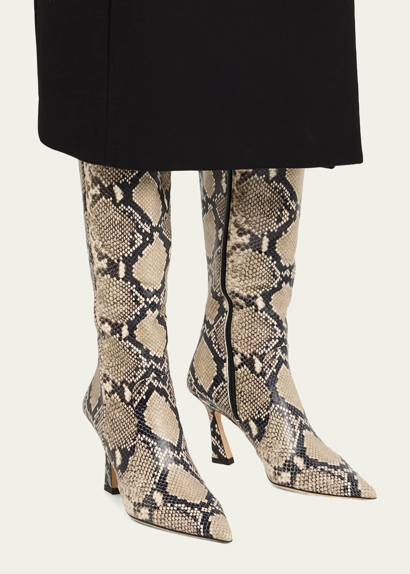Stuart Weitzman 85mm Vinnie Snake-Printed Leather Knee-High Boots ...