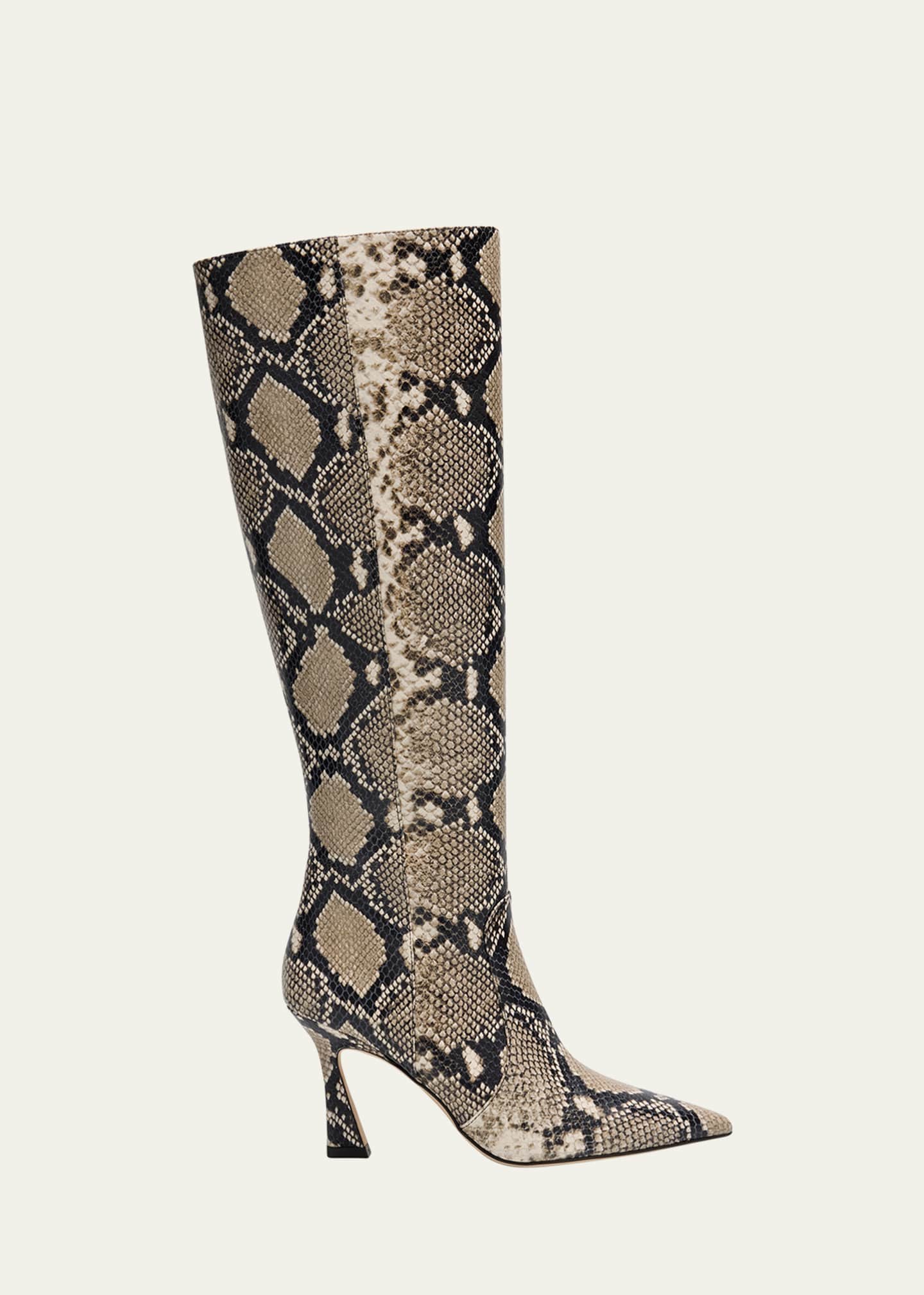 Stuart Weitzman 85mm Vinnie Snake-Printed Leather Knee-High Boots ...