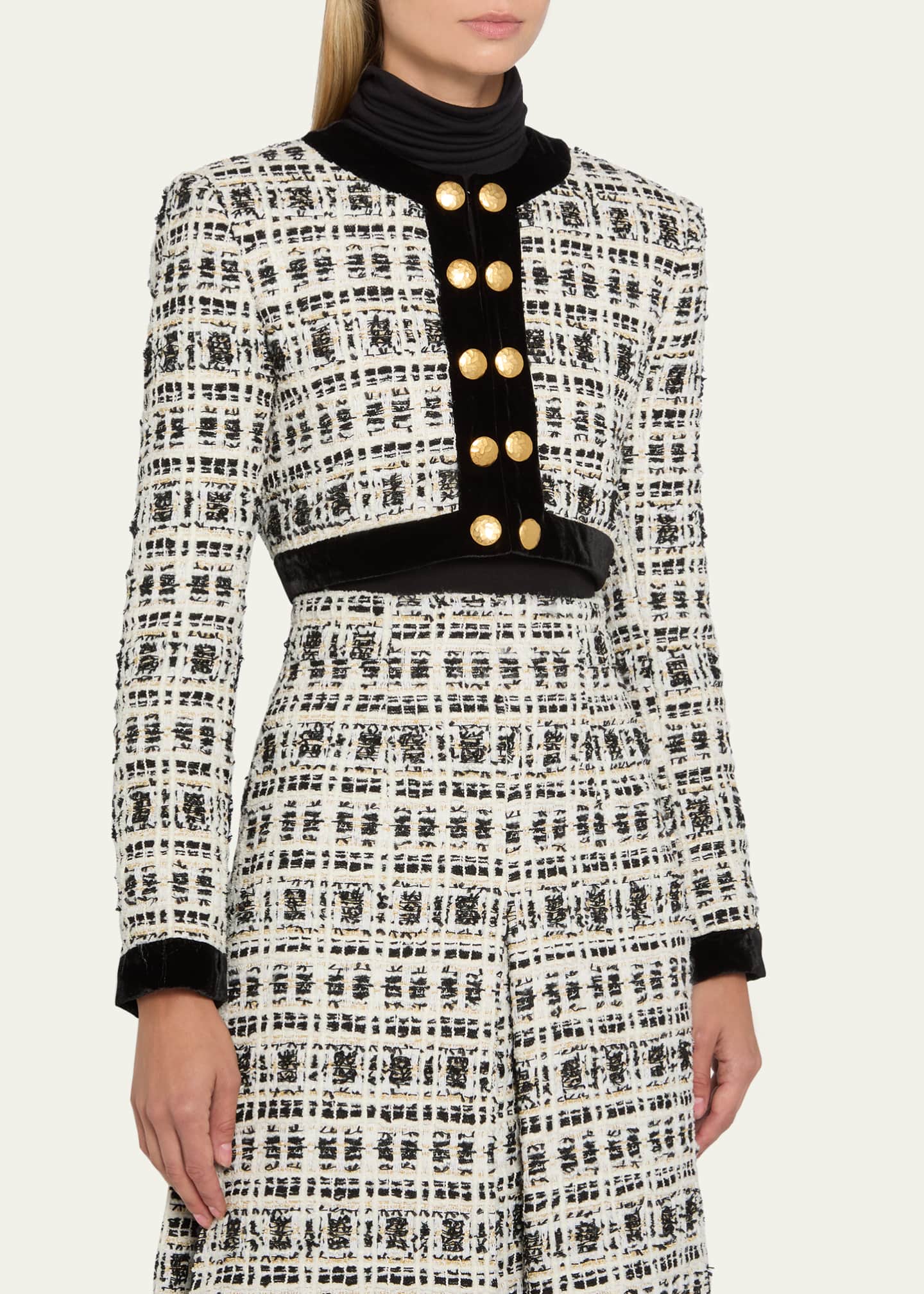 Sergio Hudson Tweed Crop Military Jacket - Bergdorf Goodman