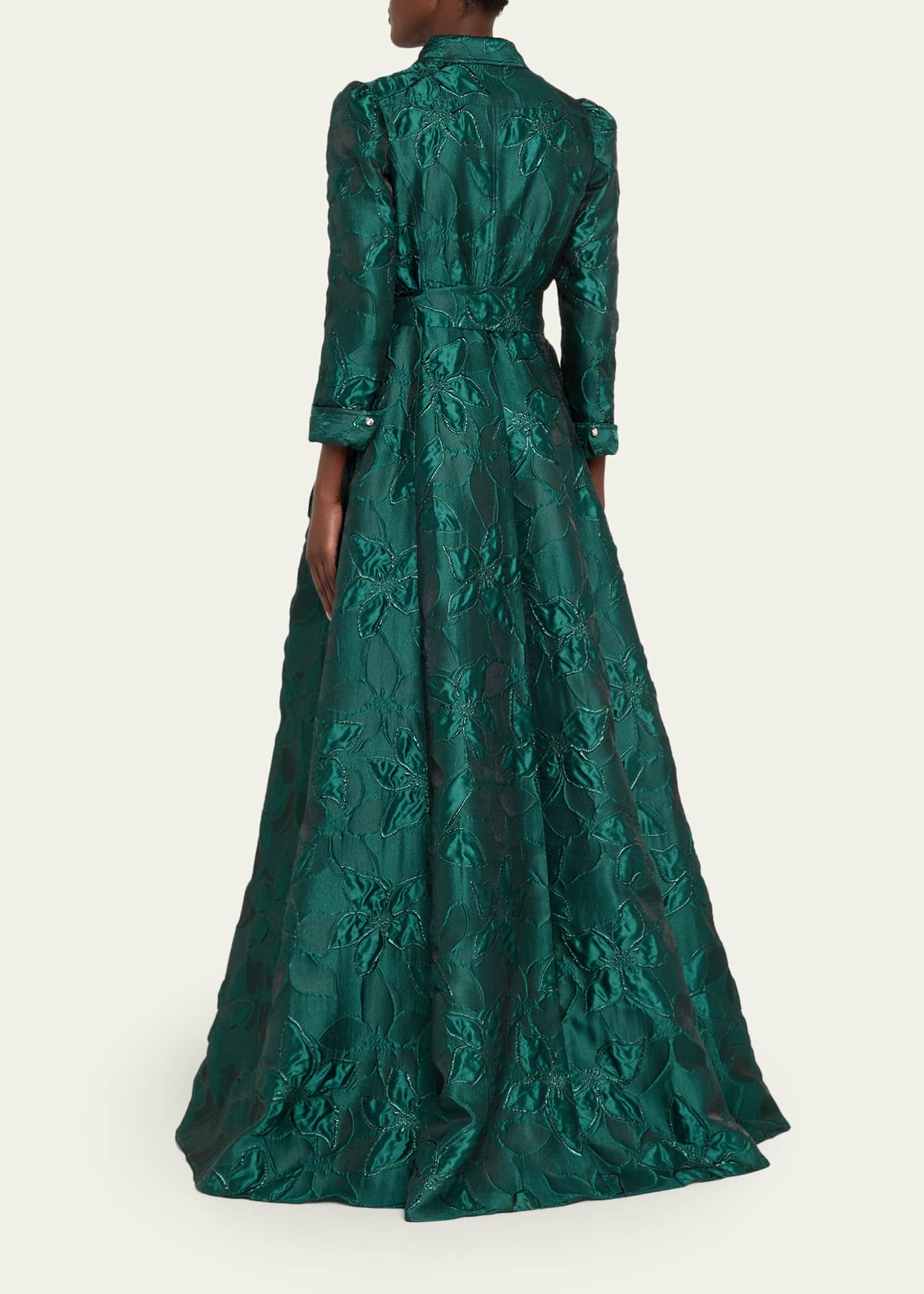 Rickie Freeman for Teri Jon Metallic Jacquard Floral Shirt Gown ...