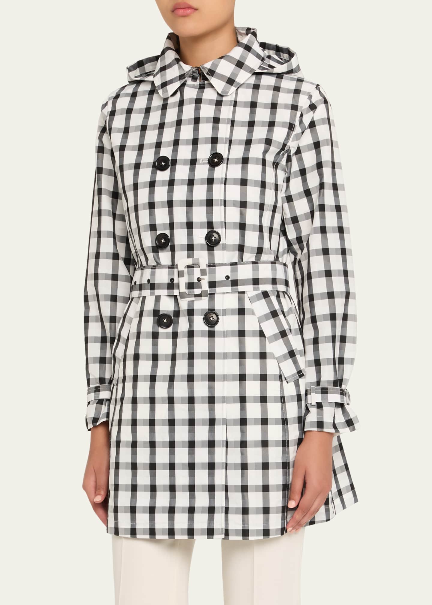 Jane Post Double-Breasted Check Taffeta Trench Coat - Bergdorf Goodman