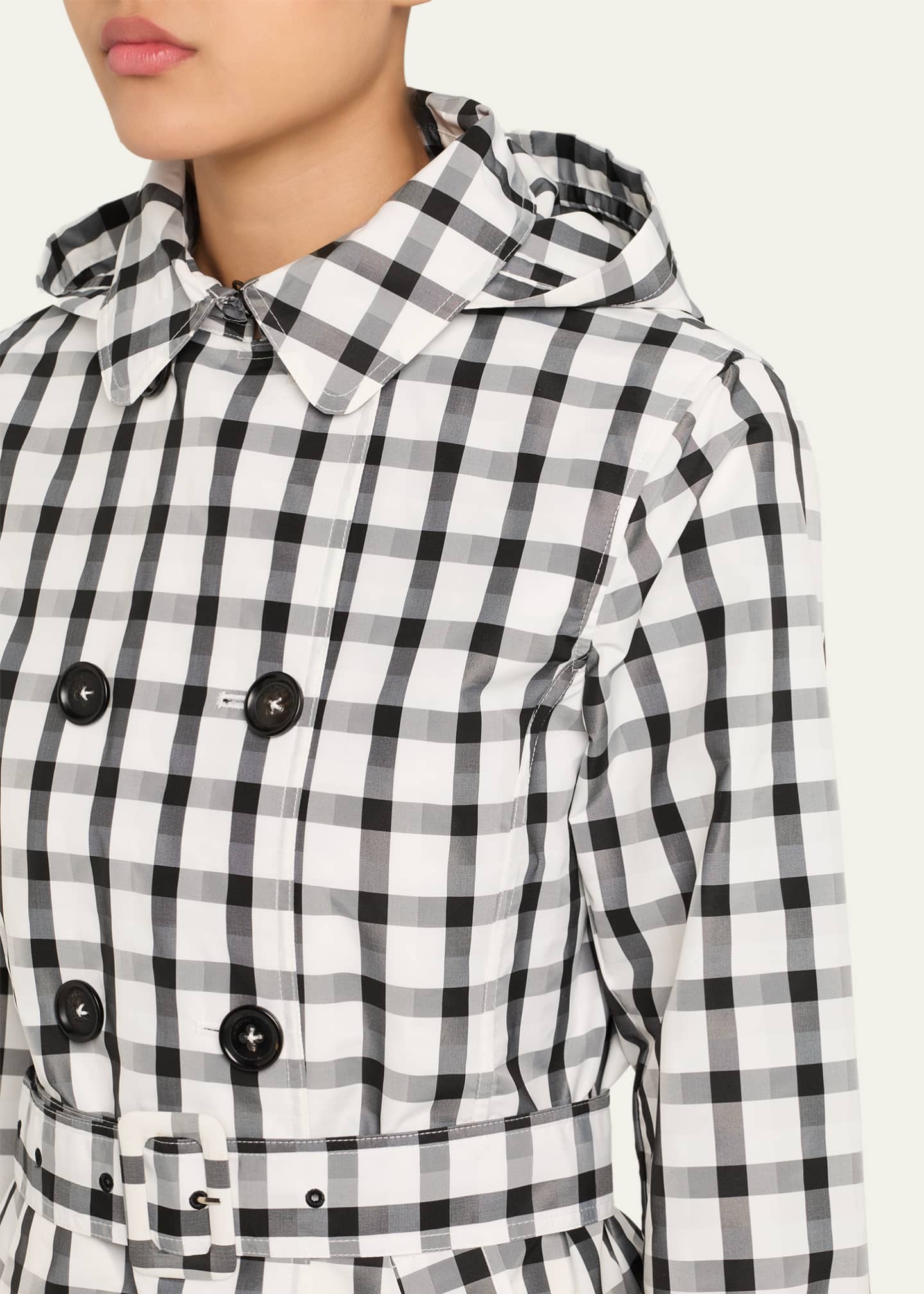 Jane Post Double-Breasted Check Taffeta Trench Coat - Bergdorf Goodman