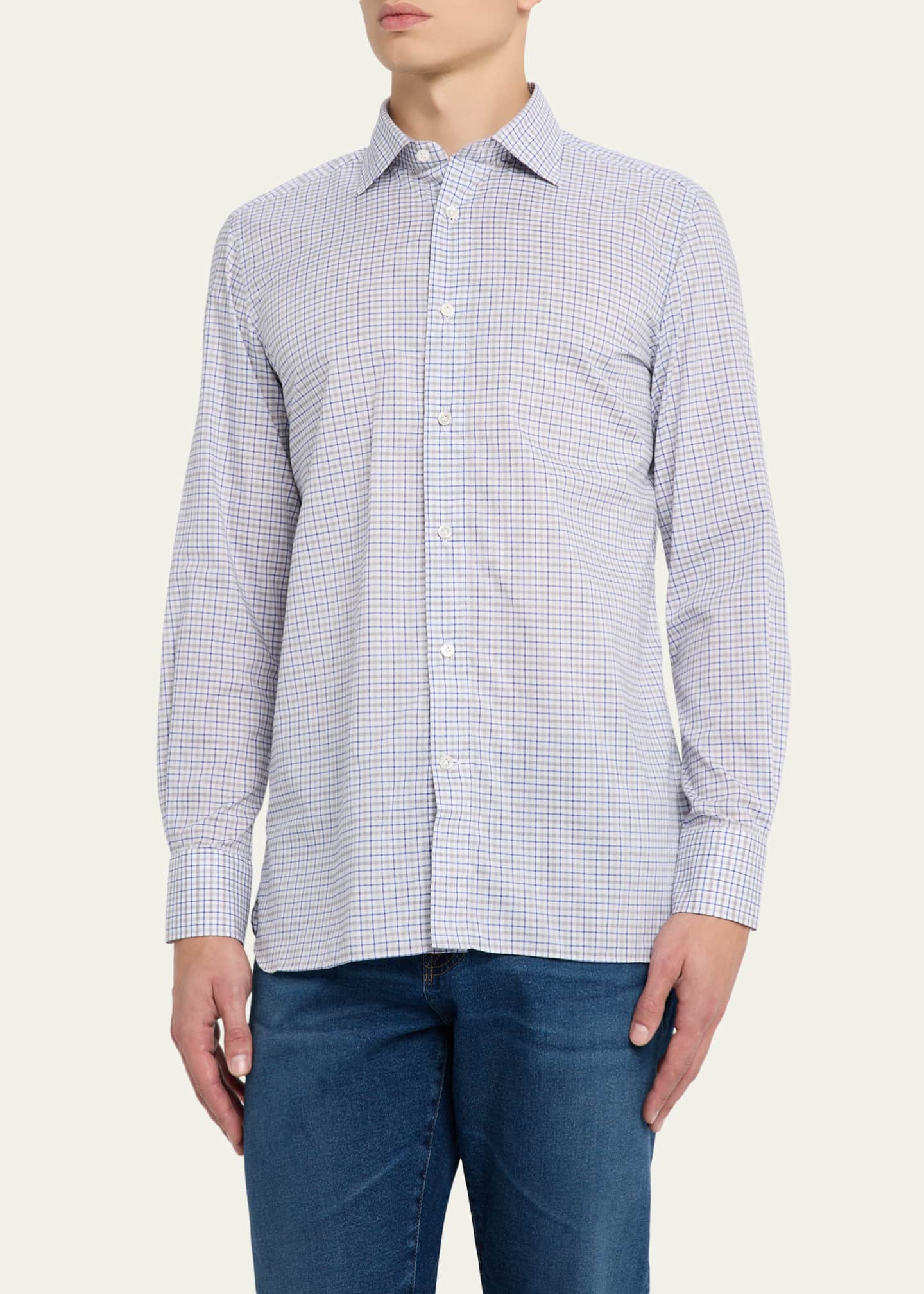 100Hands Men's Cotton Tattersall Check Classic-Fit Sport Shirt ...
