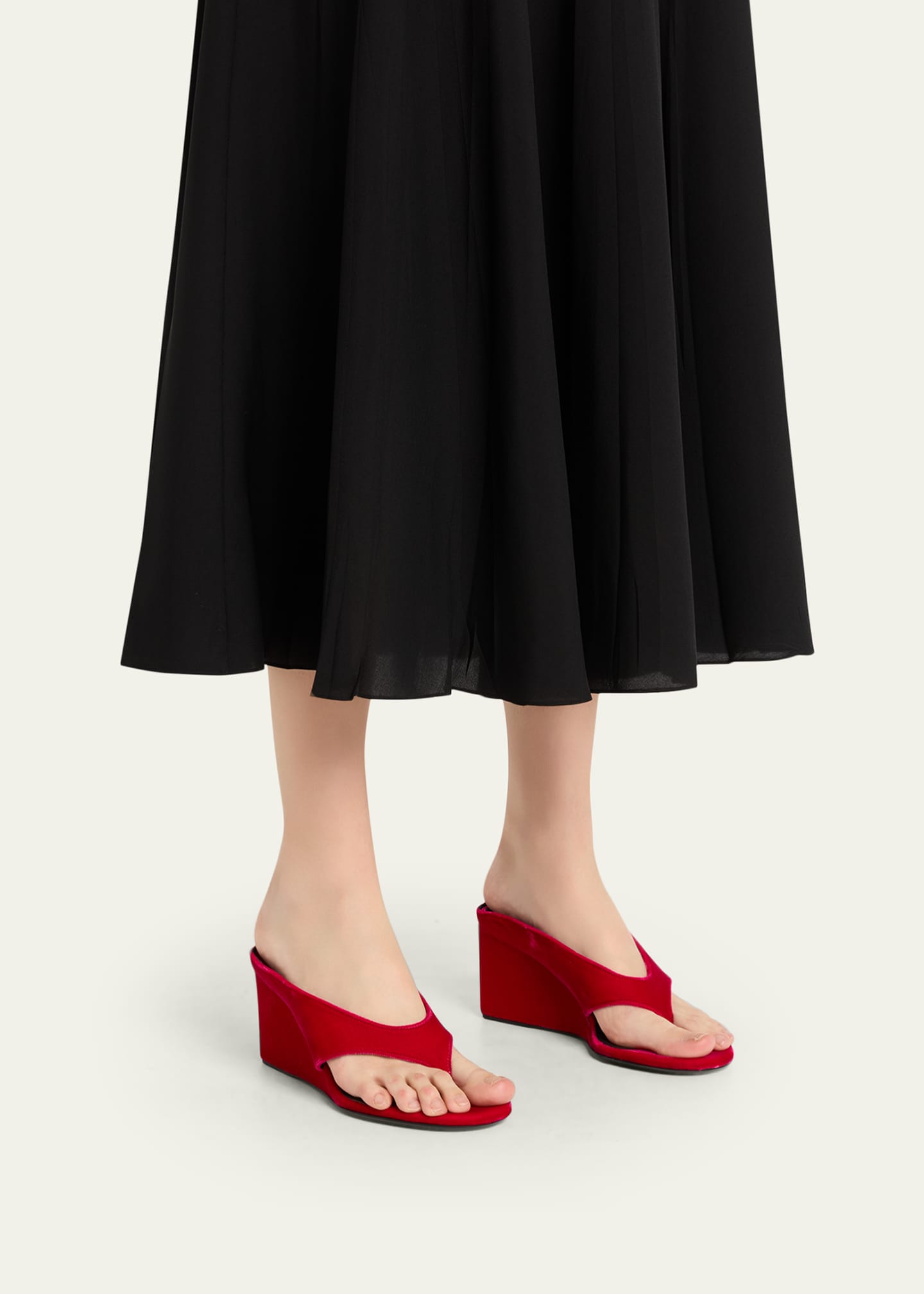 ALAIA 75mm Velvet Wedge Thong Sandals - Bergdorf Goodman
