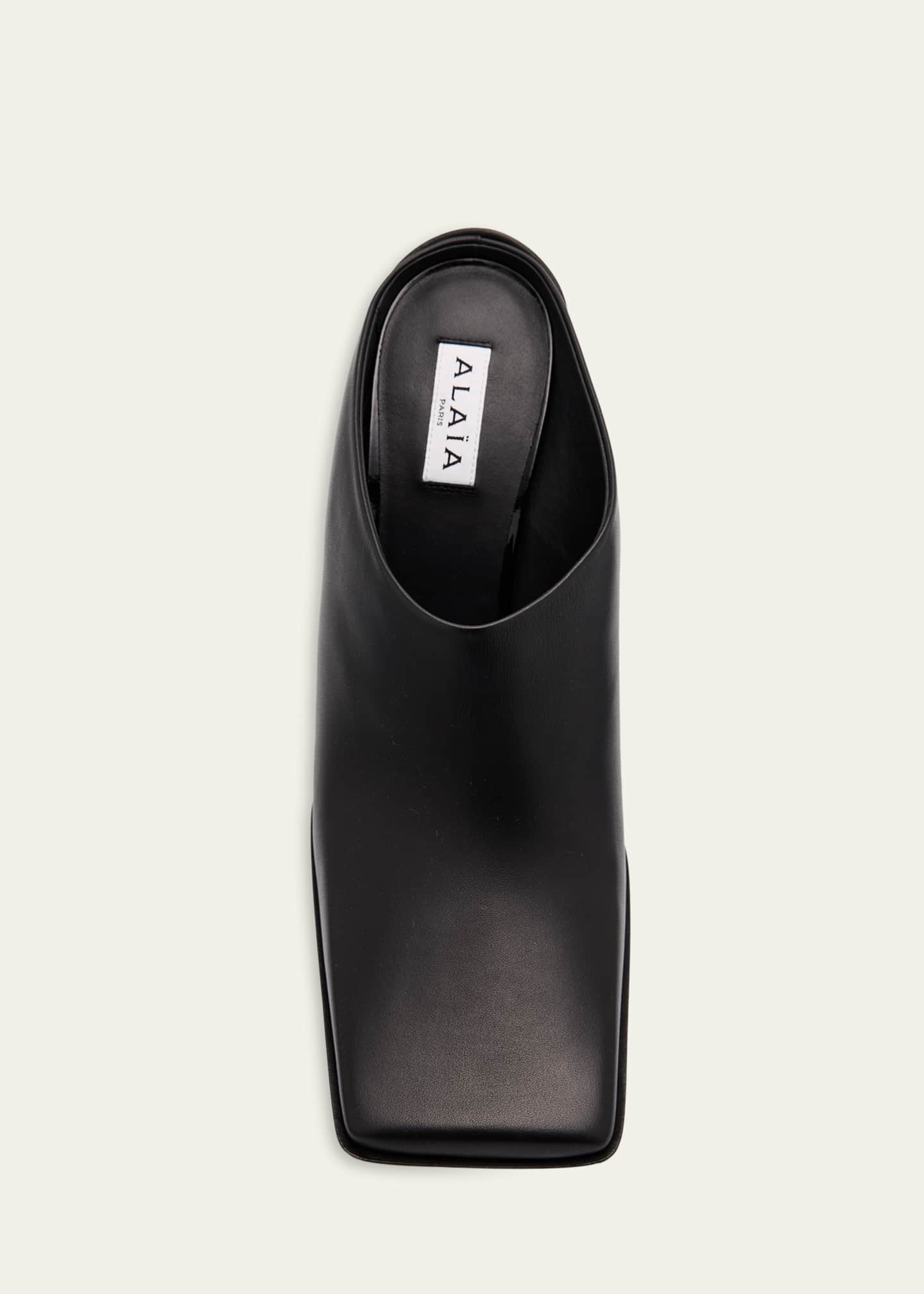 ALAIA Leather Square-Toe Mules - Bergdorf Goodman