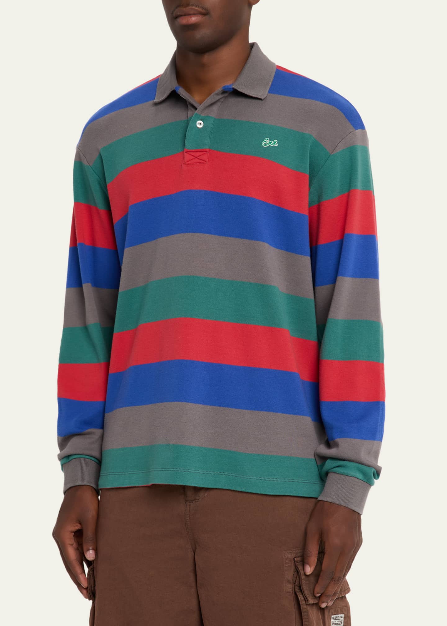 ERL Men's Color Block Stripe Long-Sleeve Polo Shirt - Bergdorf Goodman