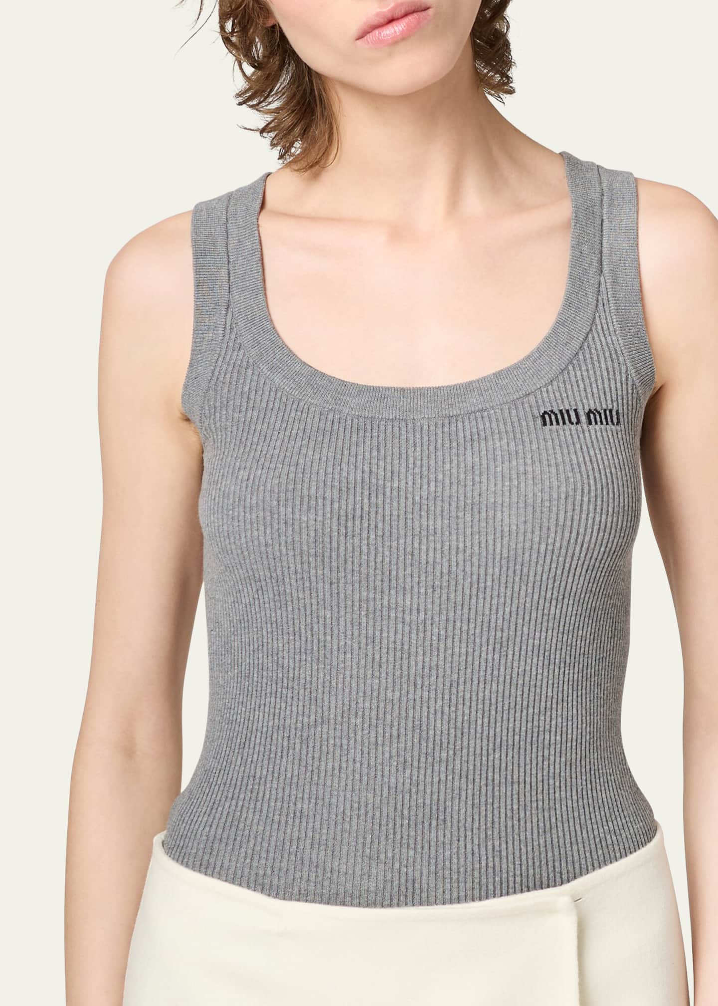 Miu Miu Scoop-Neck Rib Knit Cotton Tank Top - Bergdorf Goodman