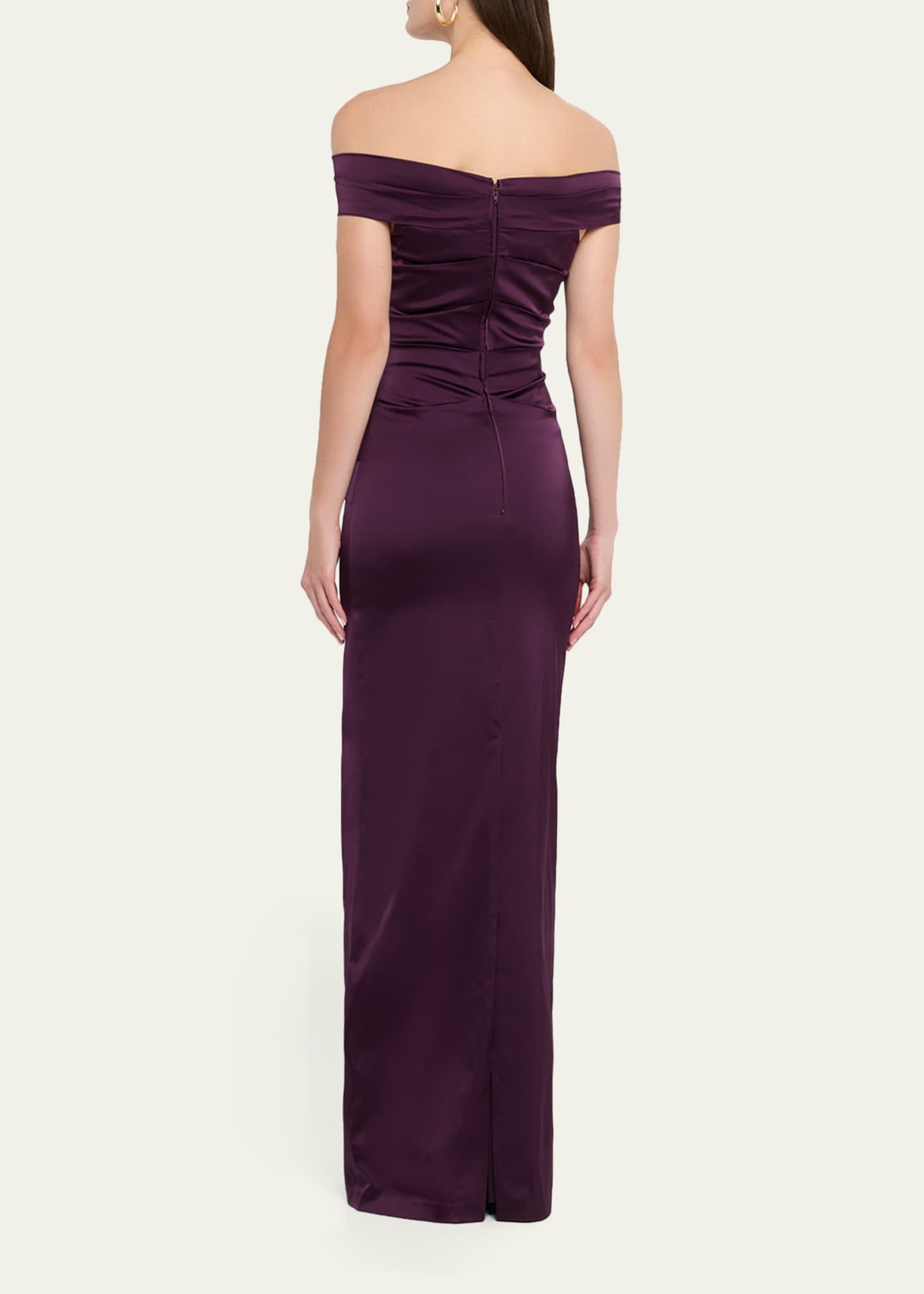 Rickie Freeman for Teri Jon Off-Shoulder Satin Column Gown - Bergdorf ...