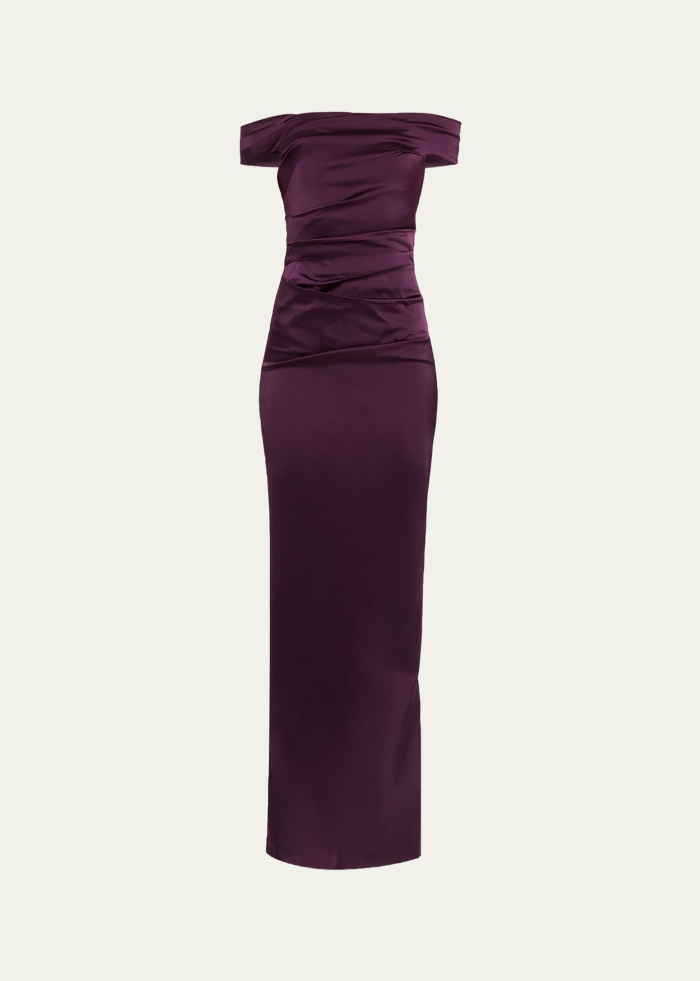 Rickie Freeman for Teri Jon Off-Shoulder Satin Column Gown - Bergdorf ...