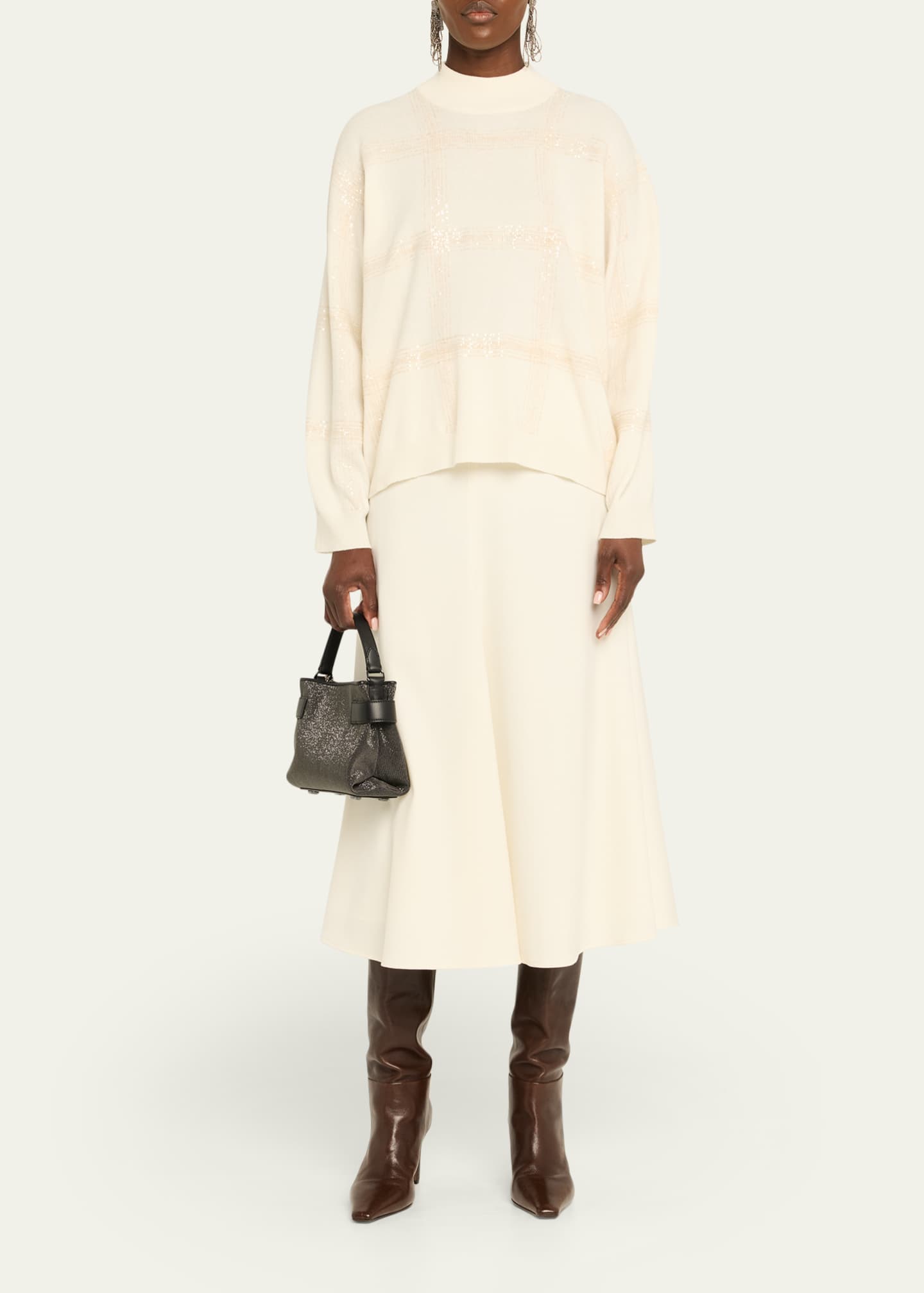 Brunello Cucinelli Prince Of Wales Pailette Wool-Cashmere Sweater ...
