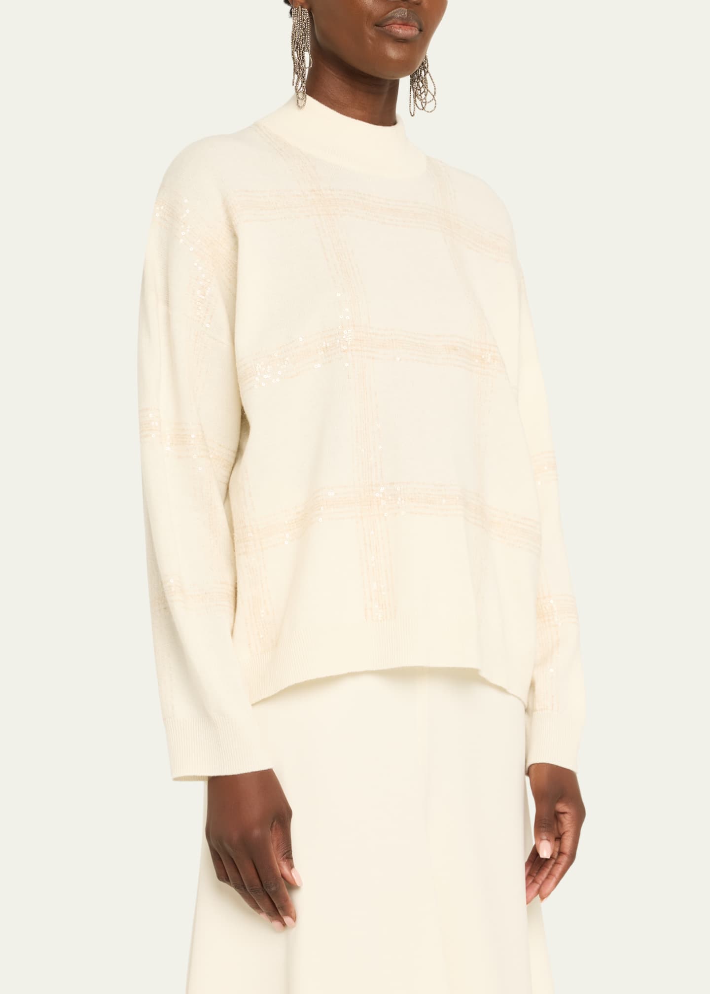 Brunello Cucinelli Prince Of Wales Pailette Wool-Cashmere Sweater ...