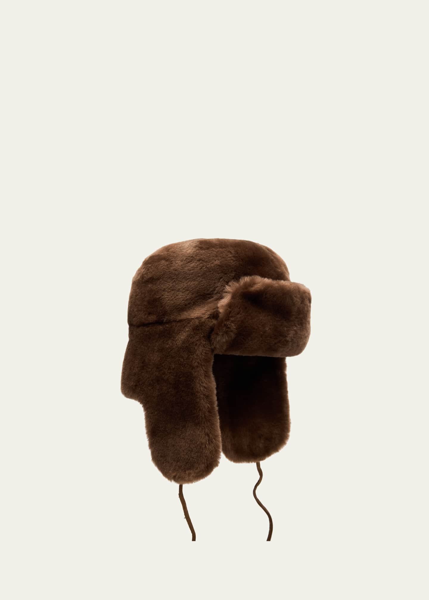 Pologeorgis Men's Shearling Trapper Hat with Leather Chin Strap ...