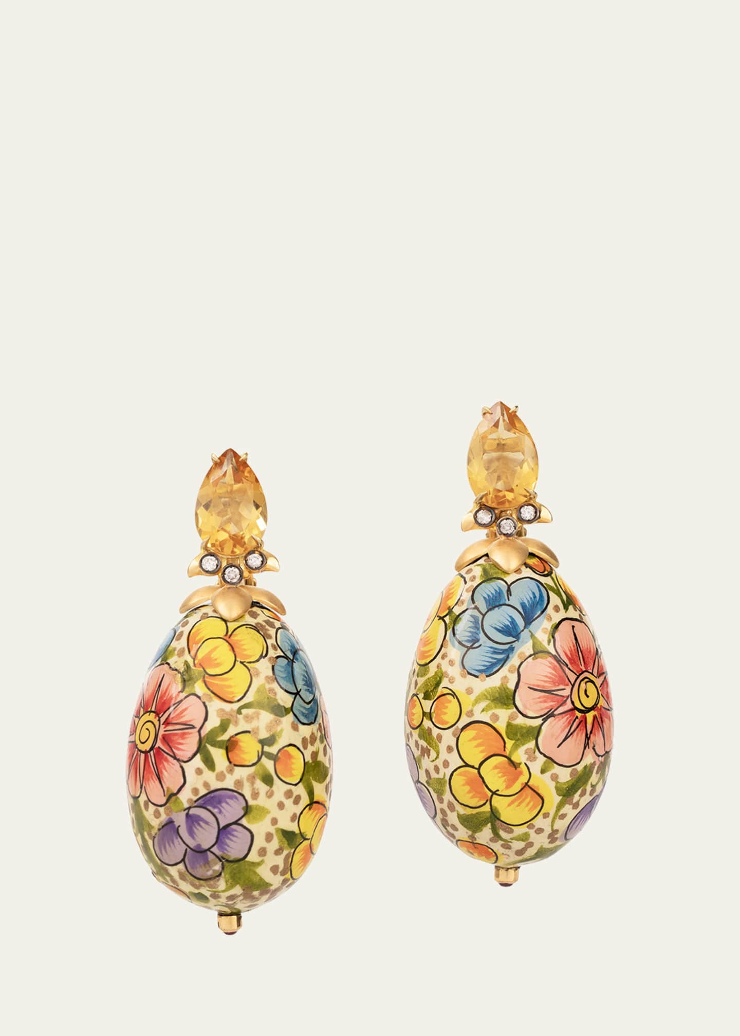 Silvia Furmanovich Papier Mache Floral Oval Earrings with Diamonds, Citrine and Ruby - Bergdorf ...