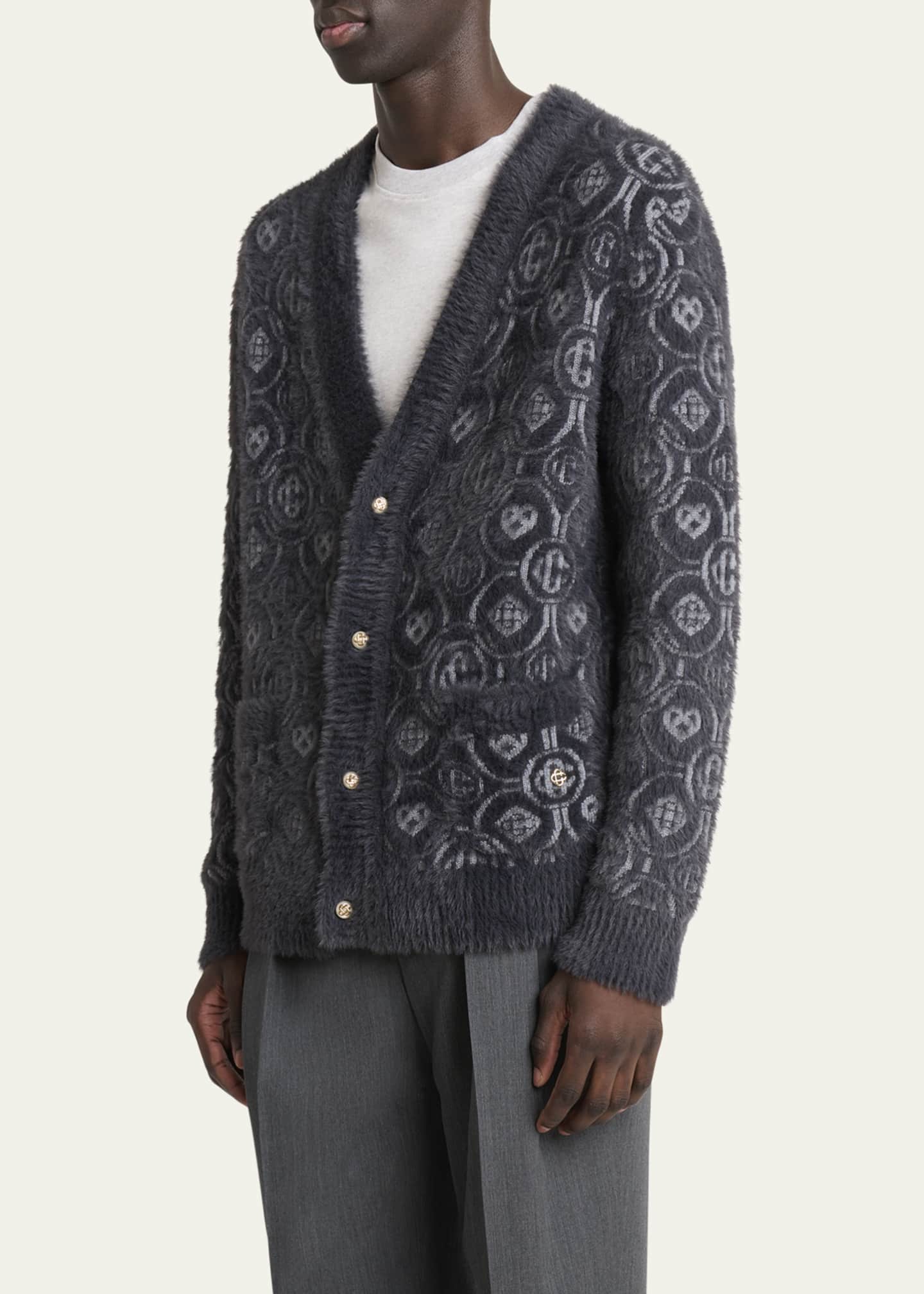 CASABLANCA Men's Cotton Fluffy Monogram Cardigan - Bergdorf Goodman
