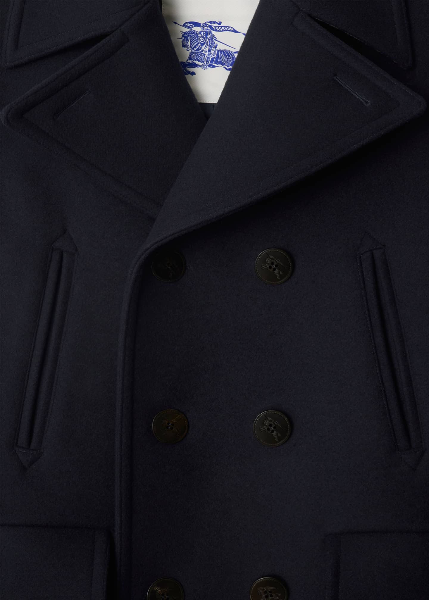 Burberry Men's Wool Check-Undercollar Pea Coat - Bergdorf Goodman