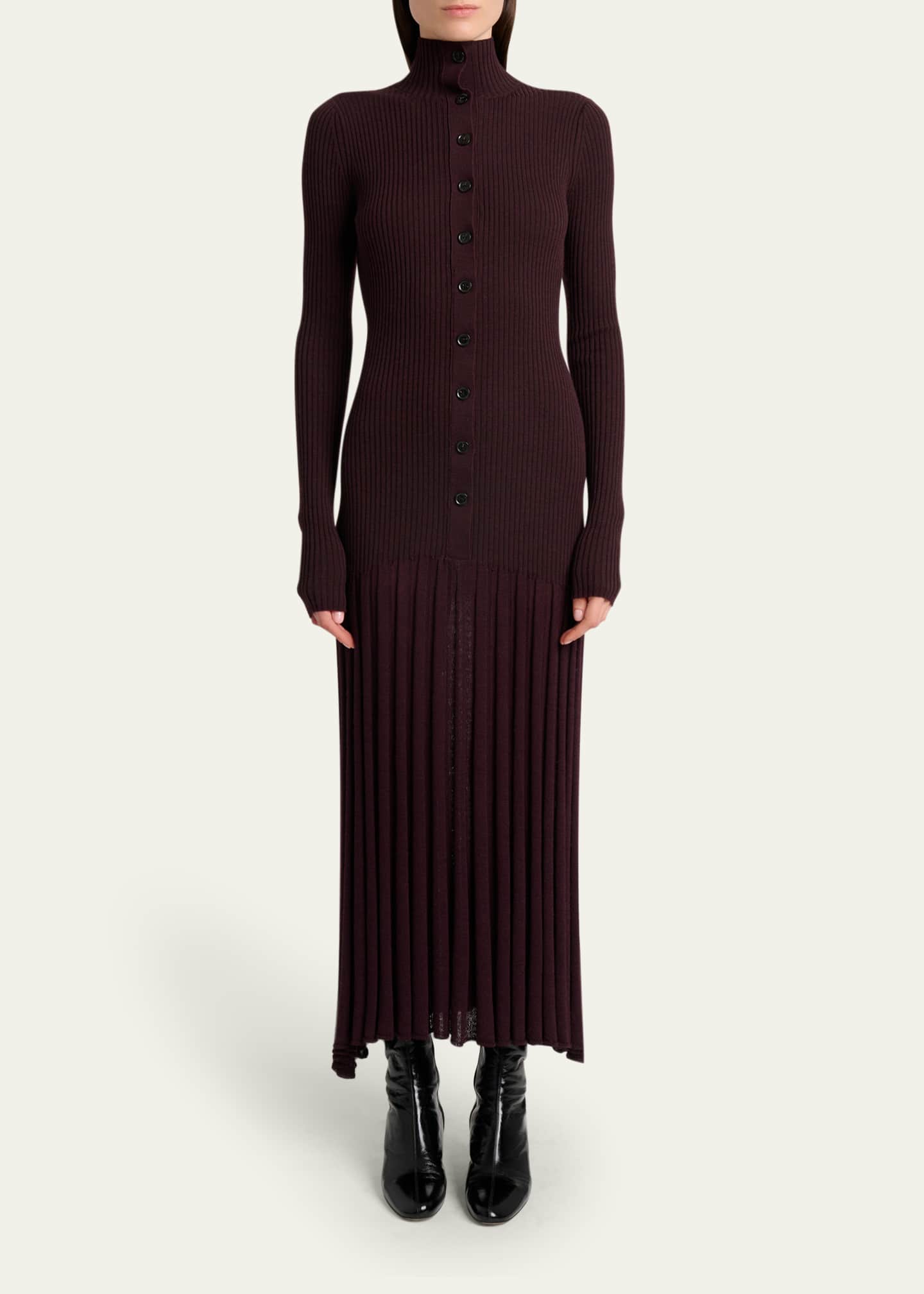 Proenza Schouler Jada Turtleneck Drop-Waist Button-Front Maxi Dress ...