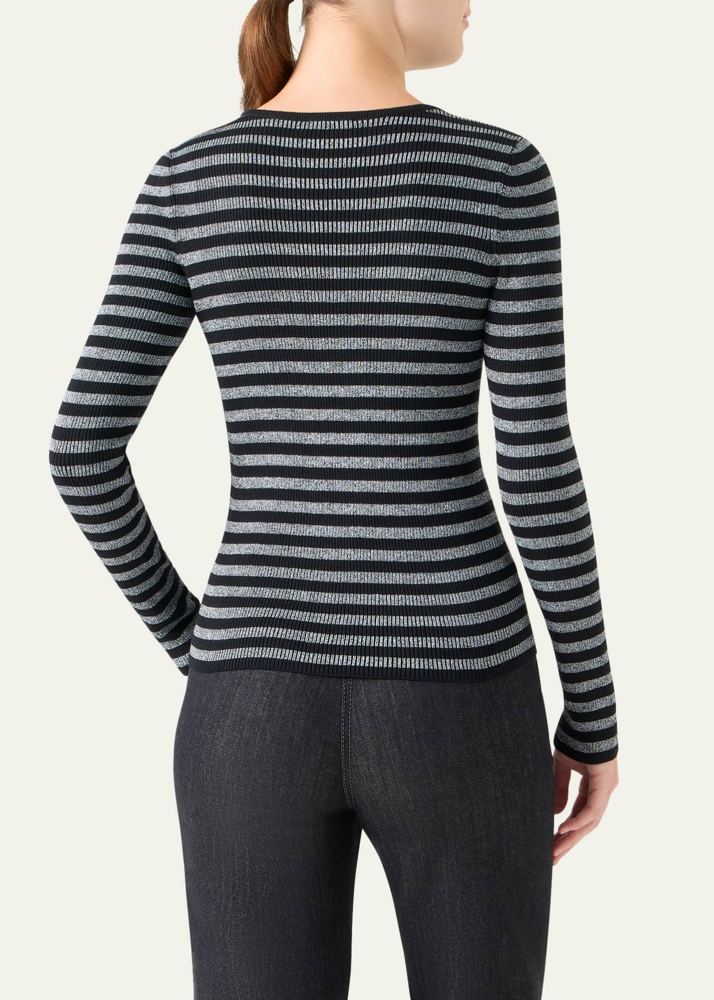 Akris punto Metallic Striped Rib Knit Sweater - Bergdorf Goodman