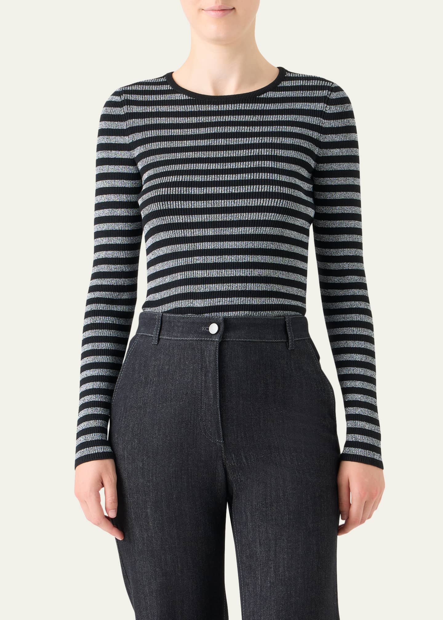 Akris punto Metallic Striped Rib Knit Sweater - Bergdorf Goodman