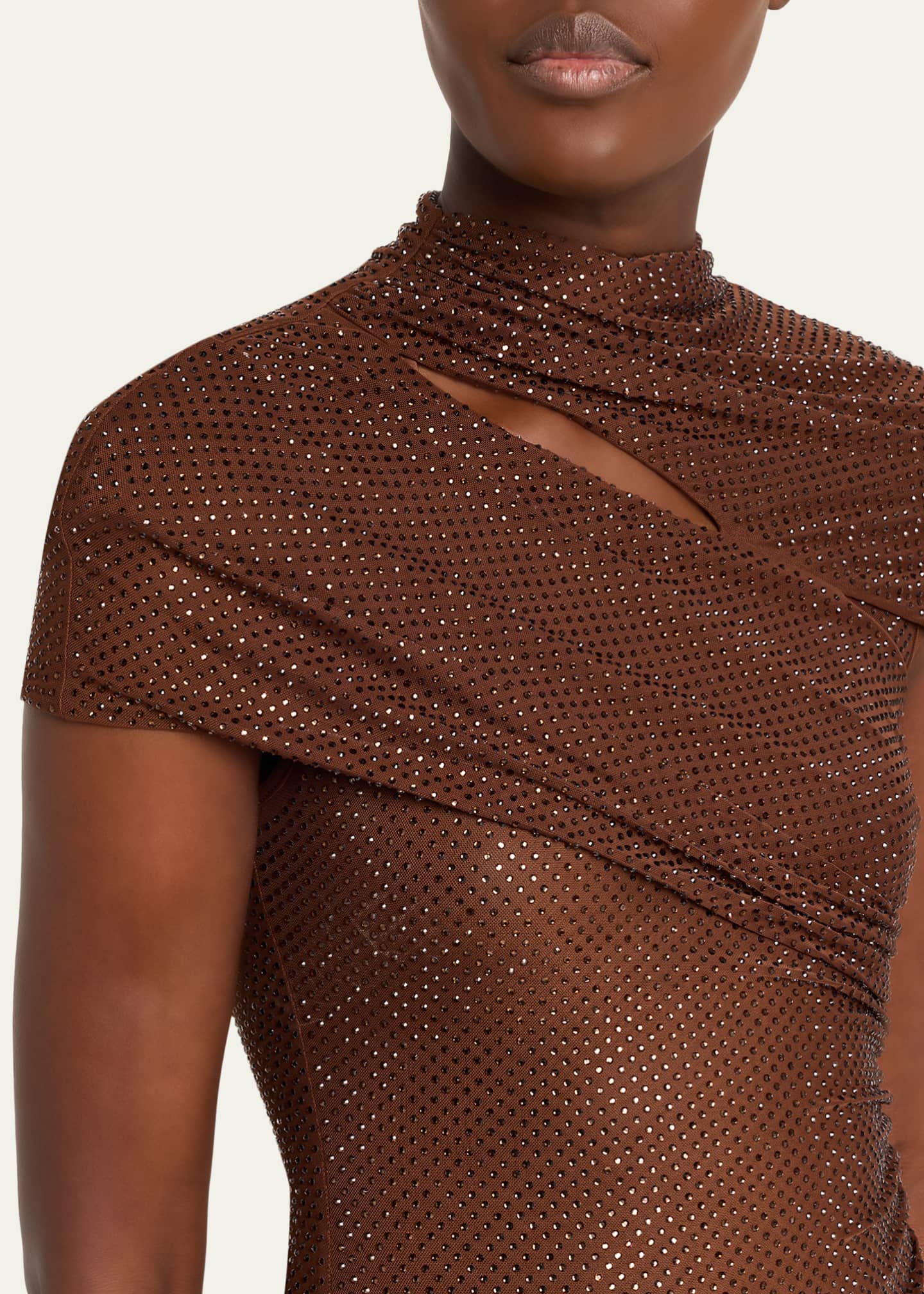 Self-Portrait Rhinestone Cutout Mesh Top - Bergdorf Goodman